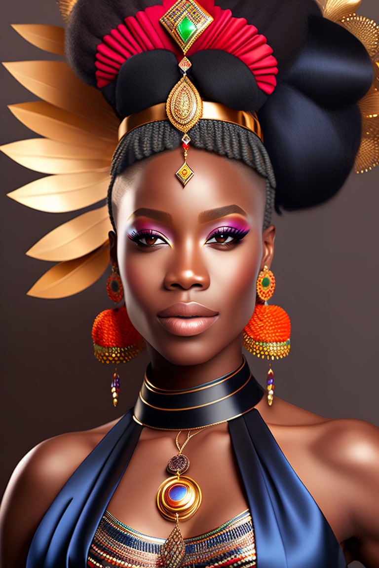 Lexica - A beautiful African queen with an elaborate feathered ...