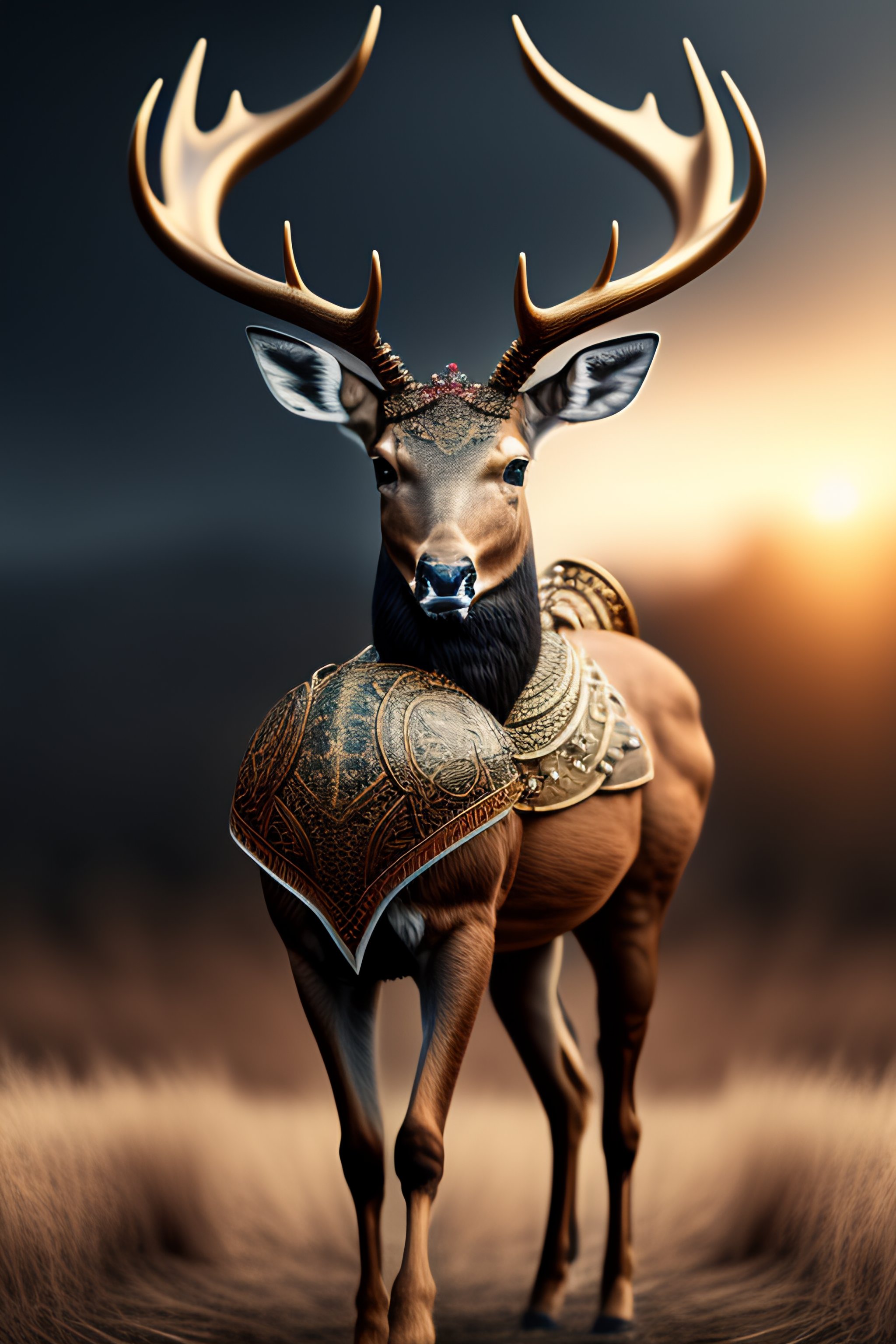 Lexica - Photo of a warrior with metal deer theme armour, 4 k, hdr ...