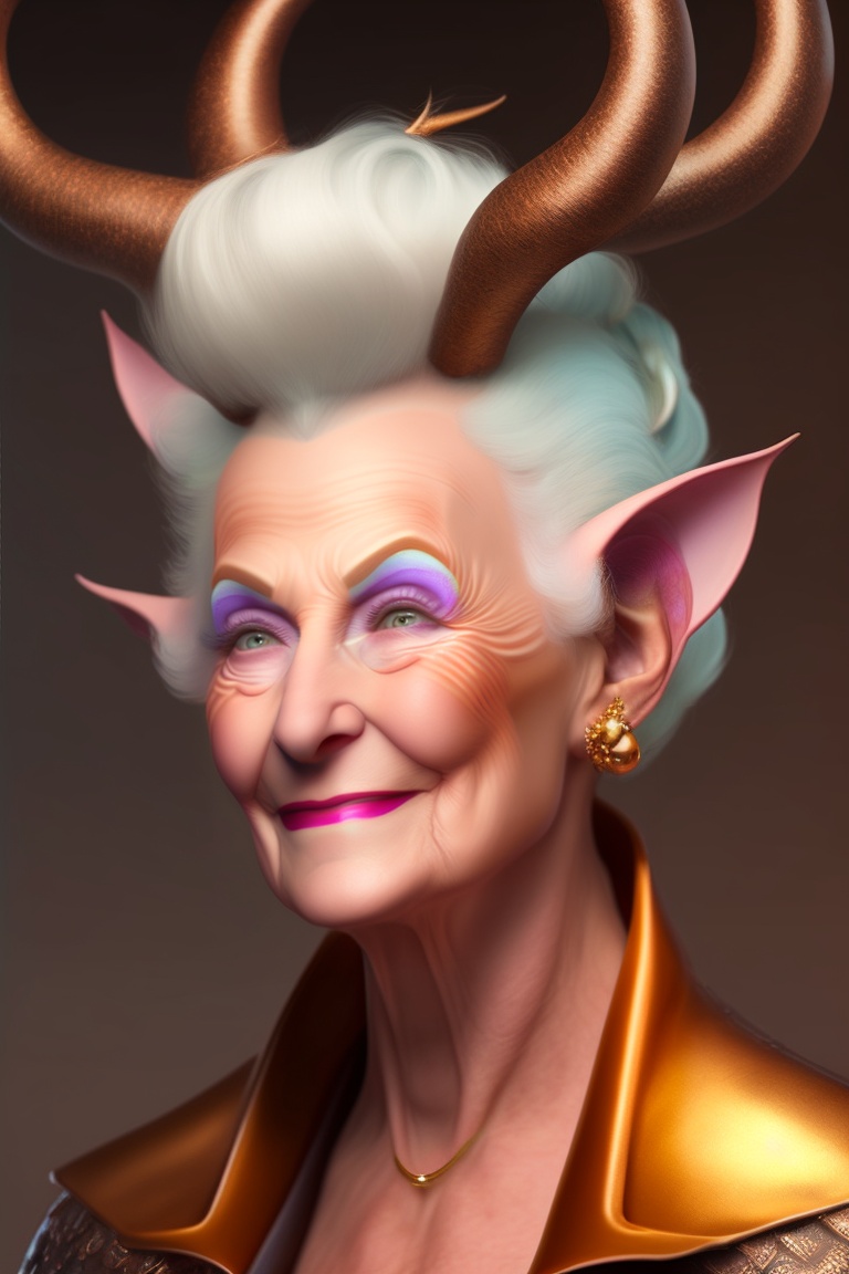 Lexica - A little crazy, grandmother satyr, short hair, different eyes ...