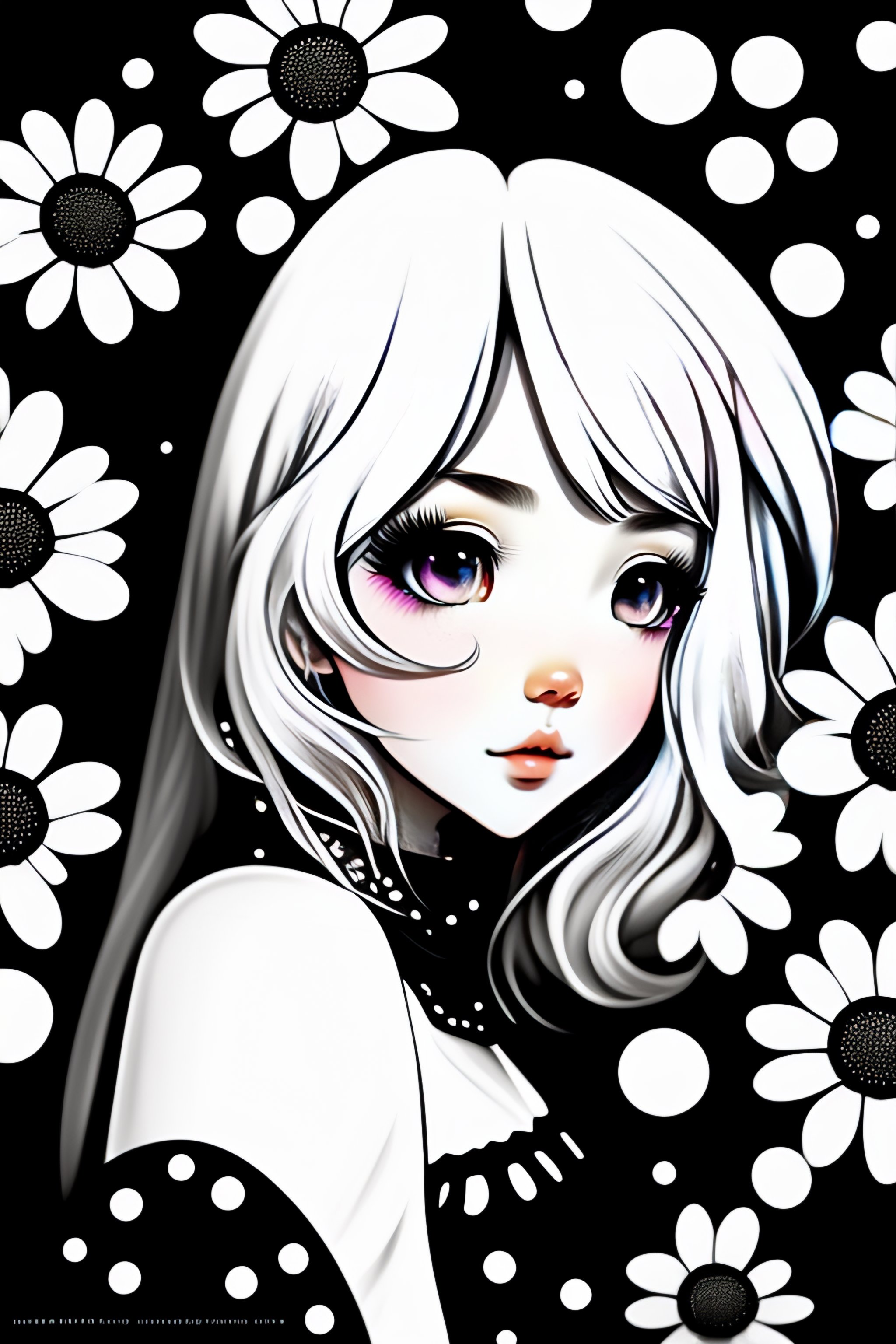 Lexica - Kawaii style no color of a cute girl with a long blonde ...