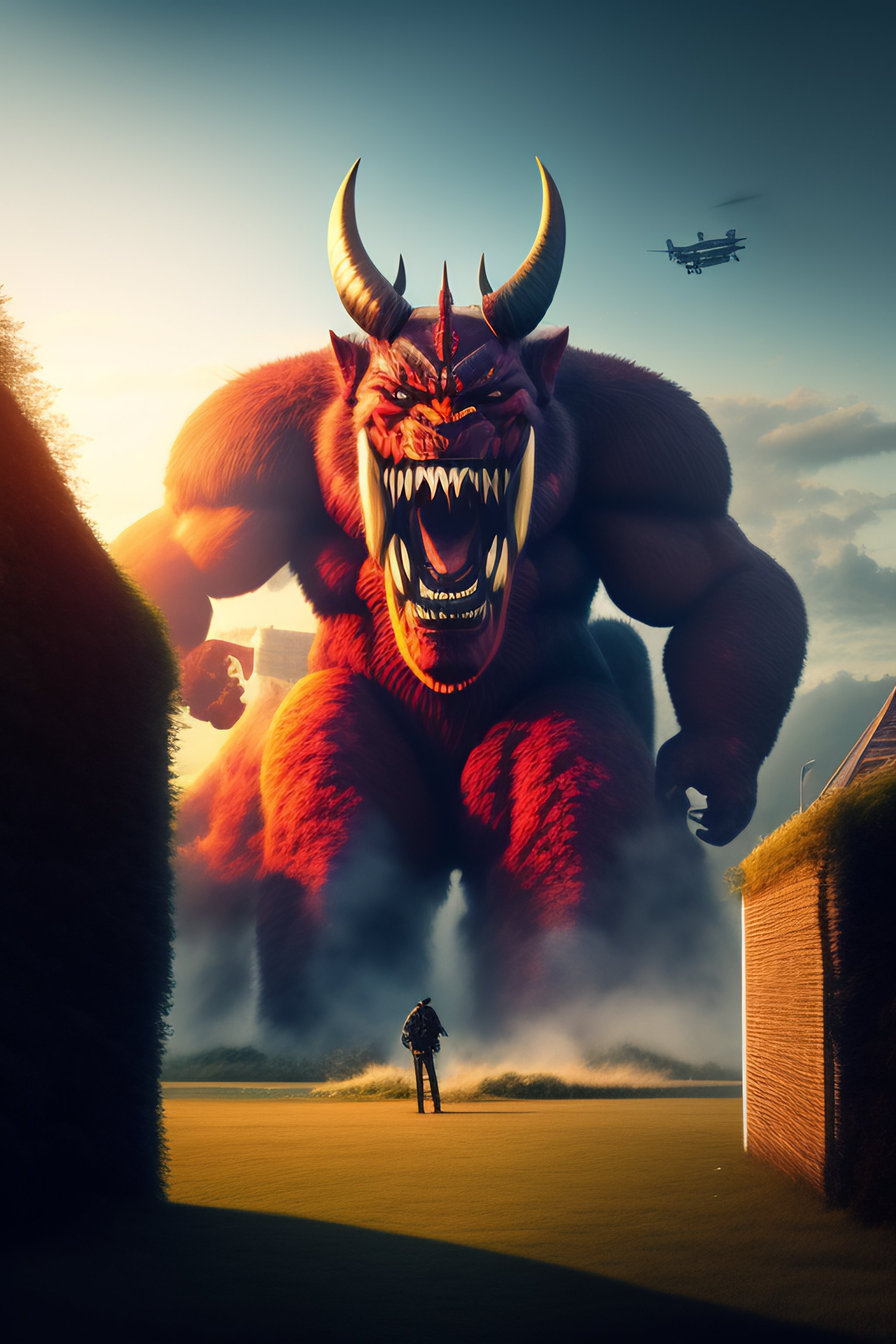 Lexica - A giant demon throwing a building