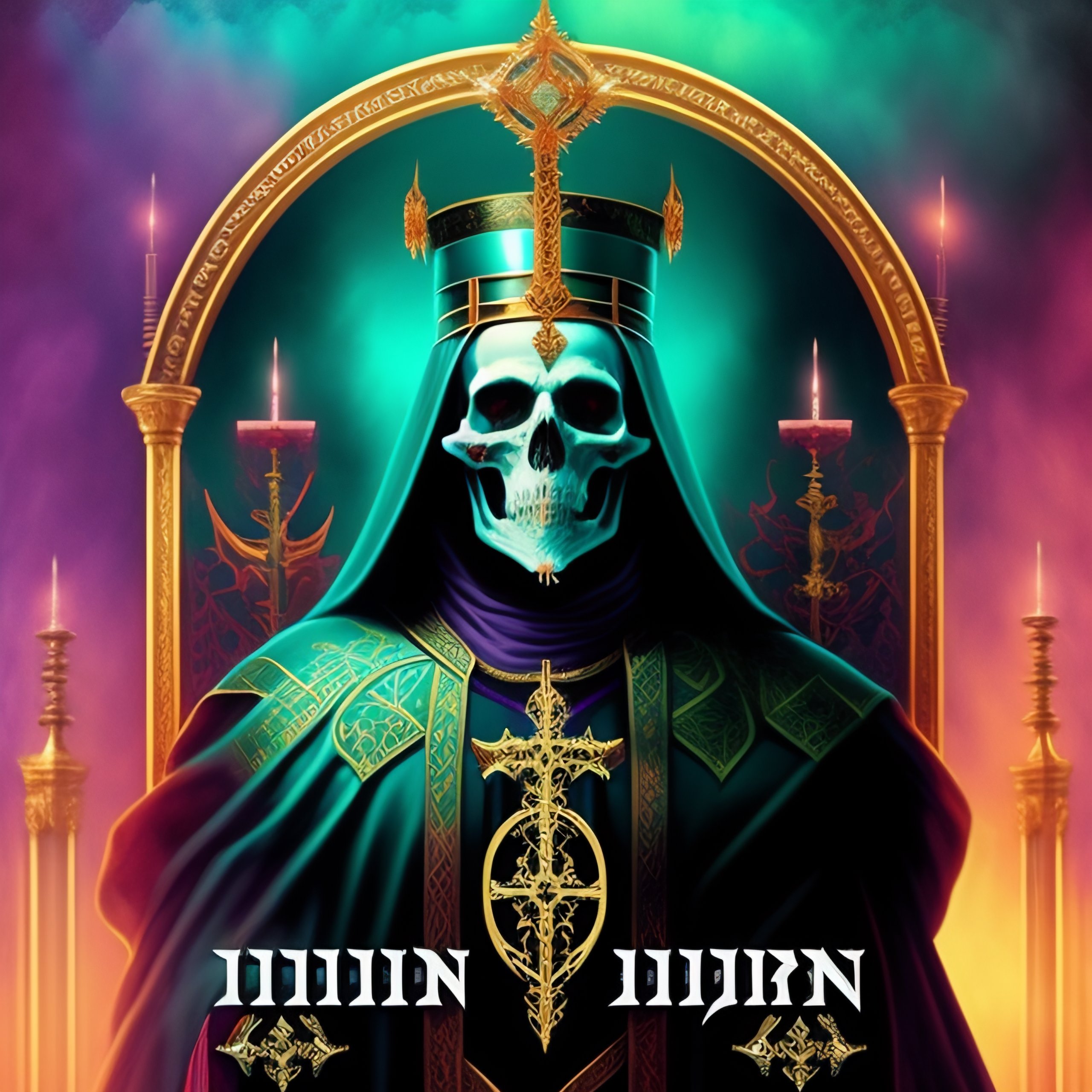 Lexica - Death metal band album cover art, skeleton pope wearing the ...