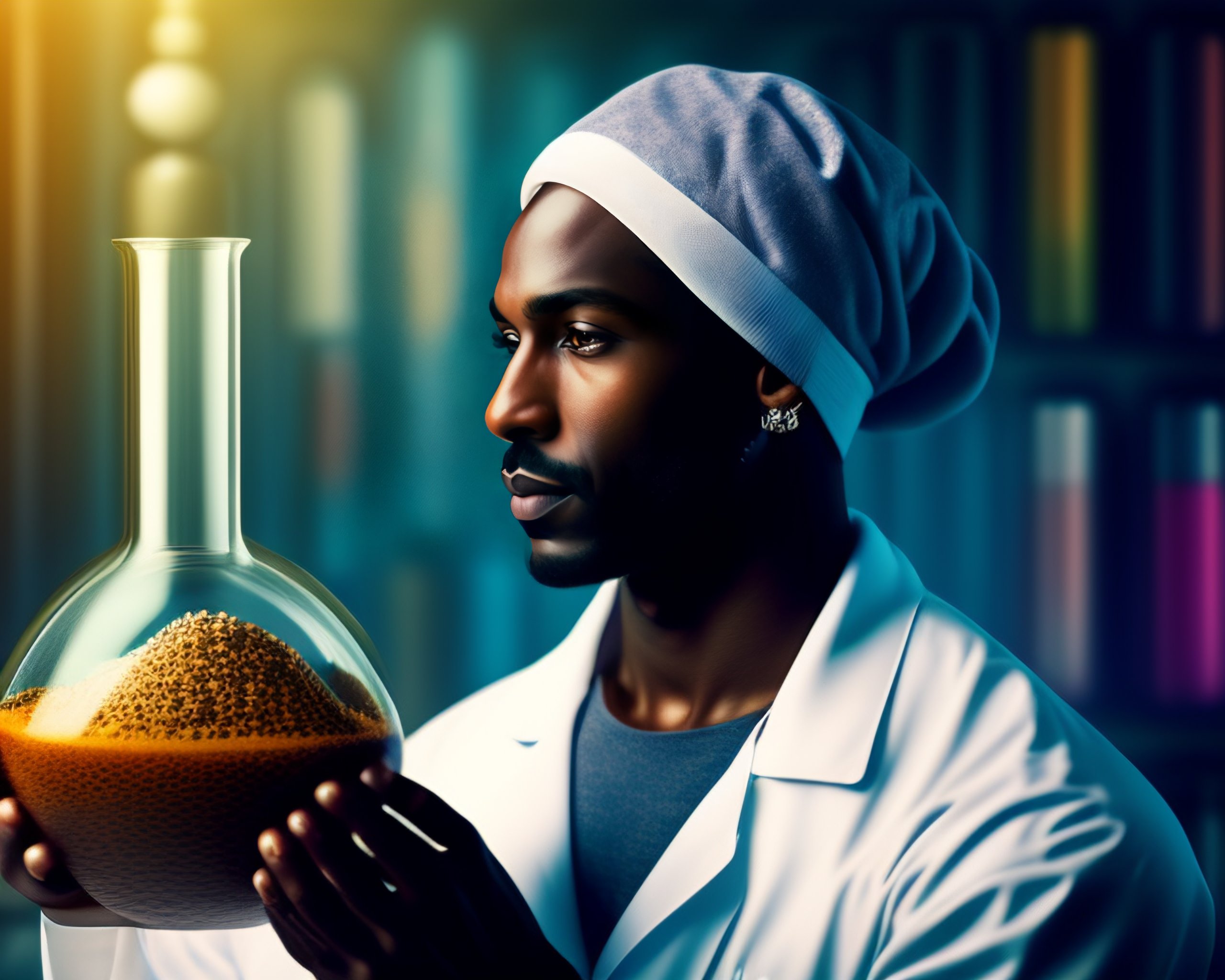 Lexica - An dark-skinned male scientist alchemist wearing a wave cap ...