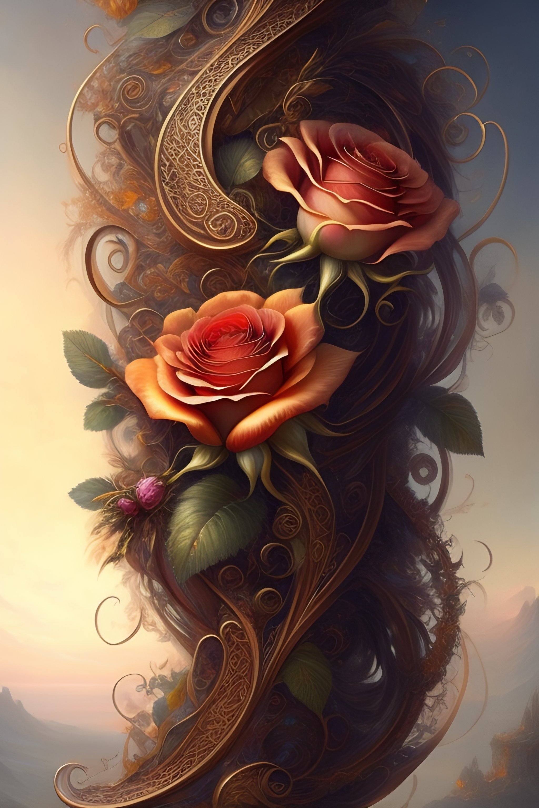 Lexica - Magnificent fantasy stylized rose bouquet intertwined with ...