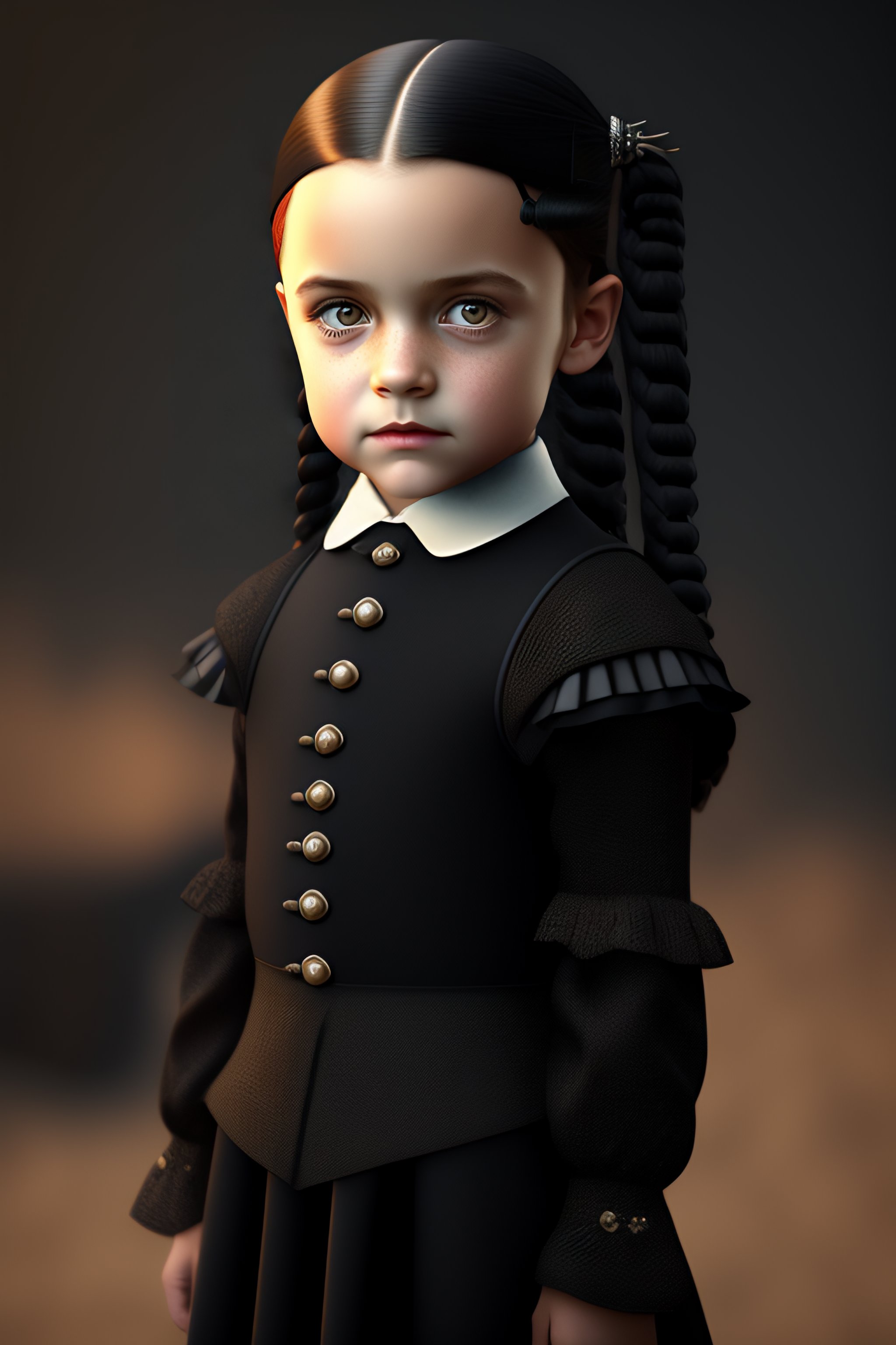 Lexica - Little kid Wednesday Addams sad expression wearing steampunk ...
