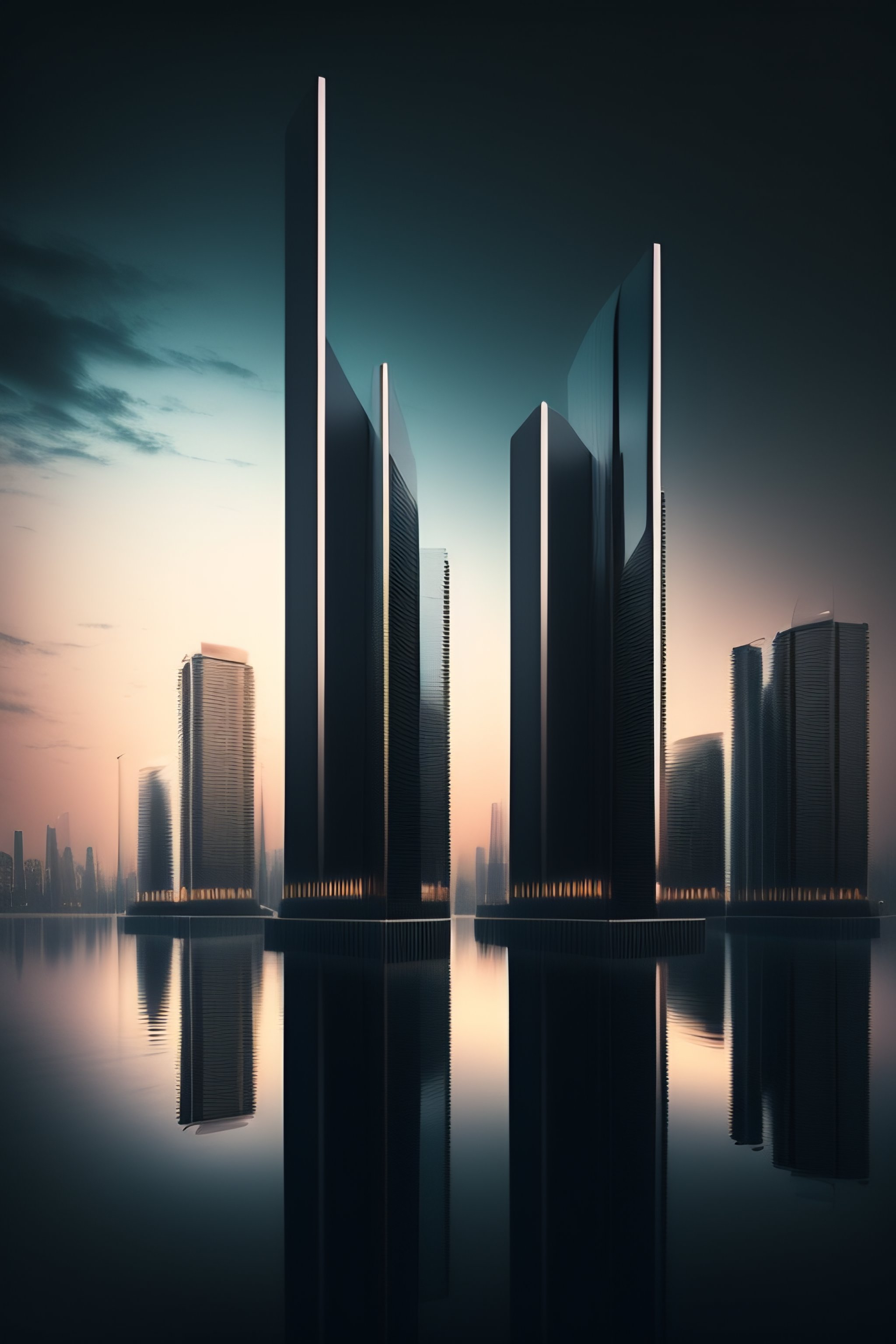 Lexica - A modern city landscape. some tall modern buildngs with water ...