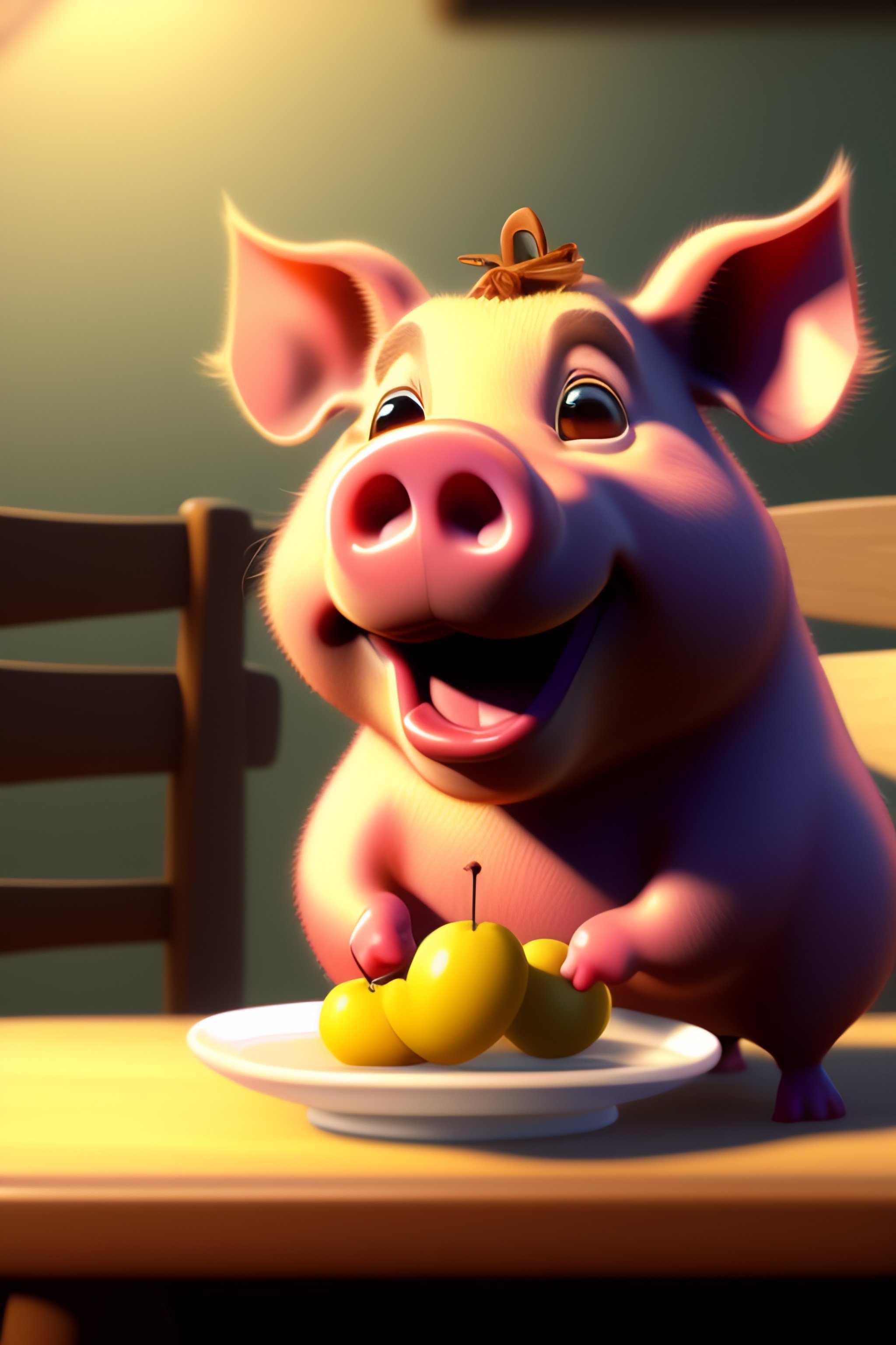Lexica - Pixar art of a funny smiling pig eating some grapes sitting ...