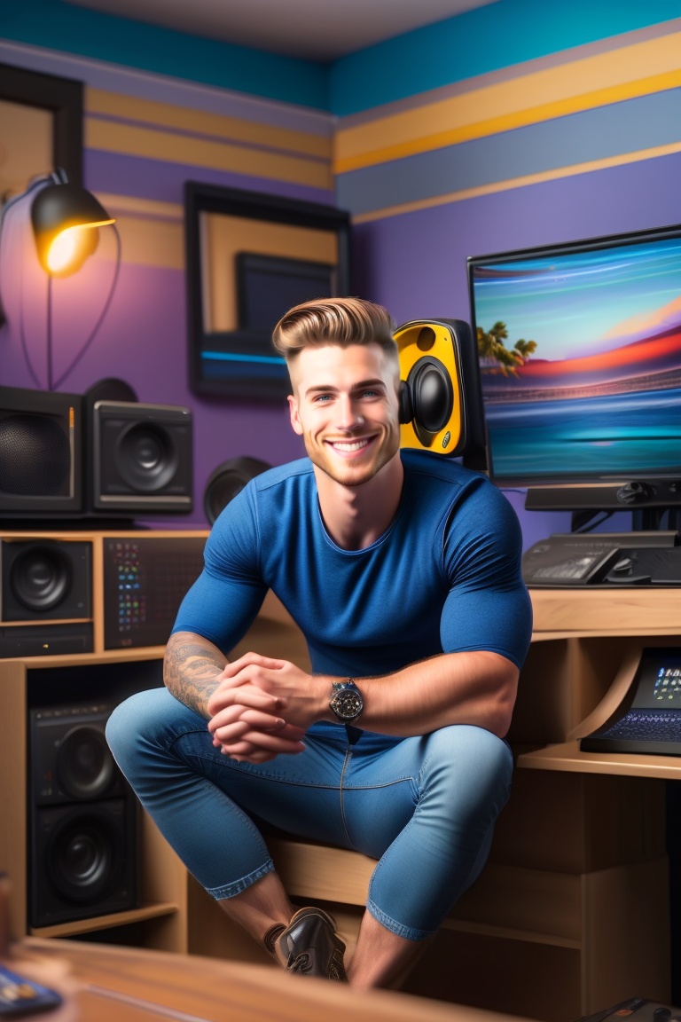 Lexica - A portrait of a STYDE YouTuber, setting on his studio in a ...