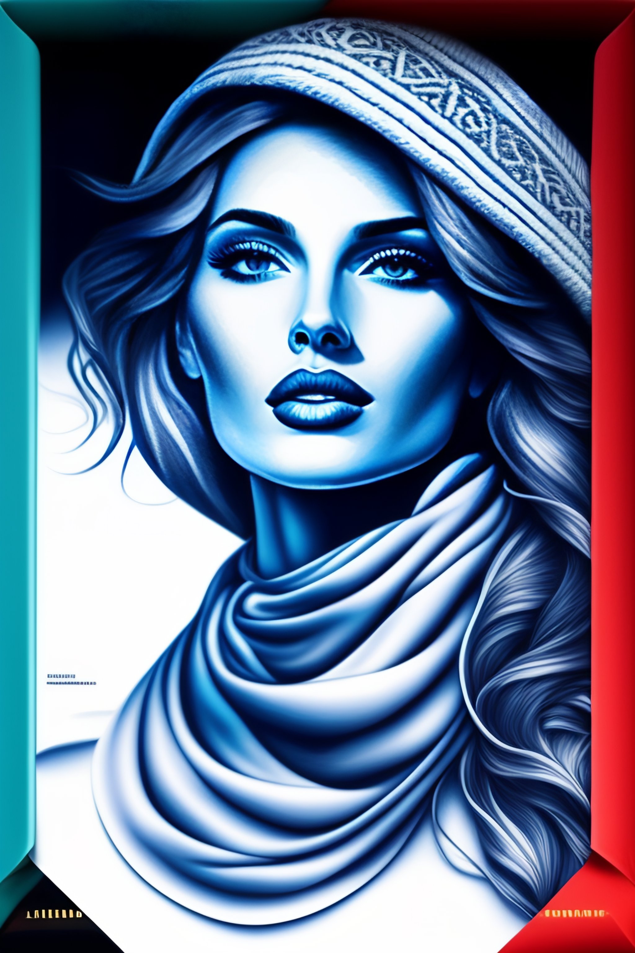 Lexica - Women with 3d Optical Illusion scarf and the same drawing alone