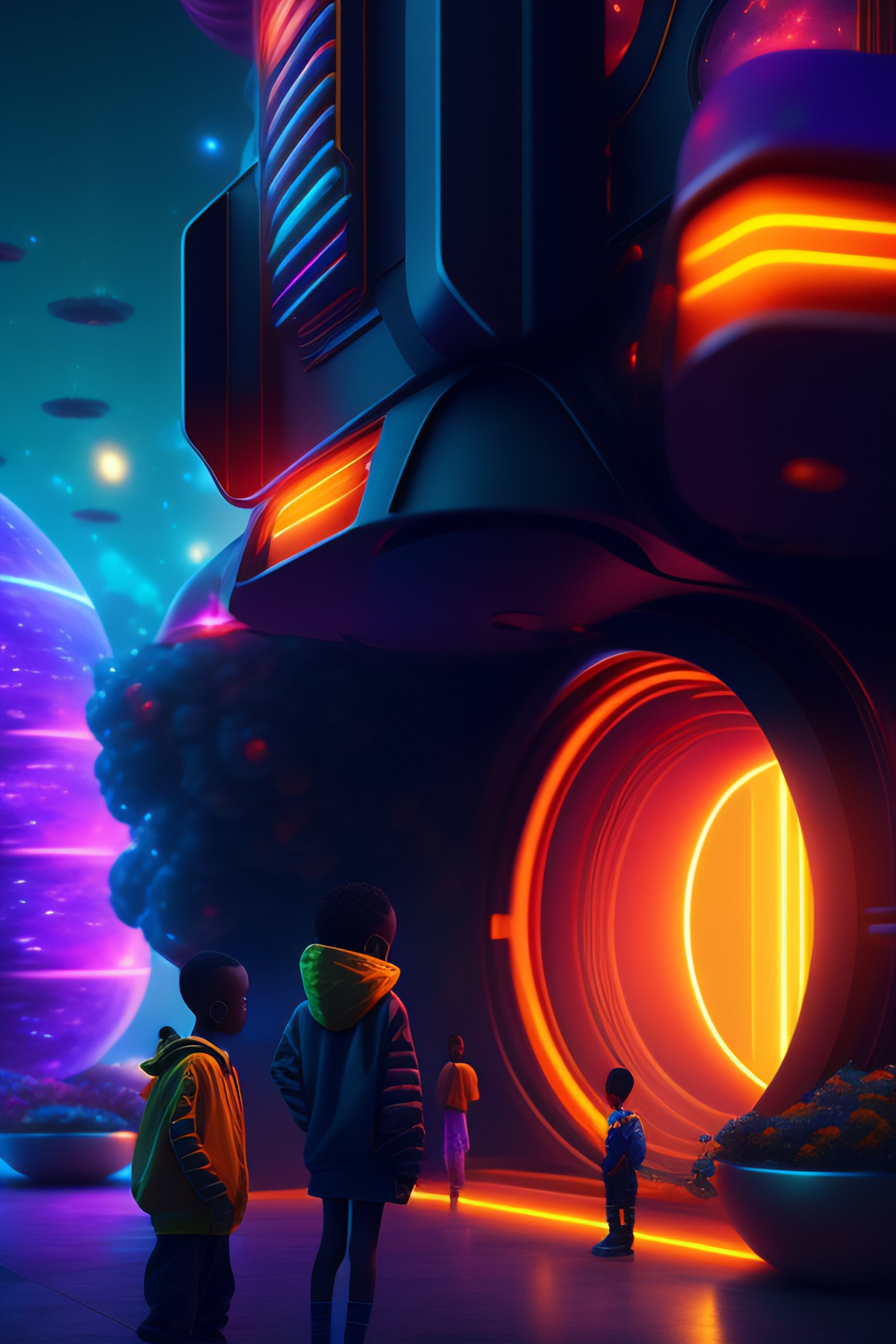Lexica - An 8k resolution matte painting of black children building a ...