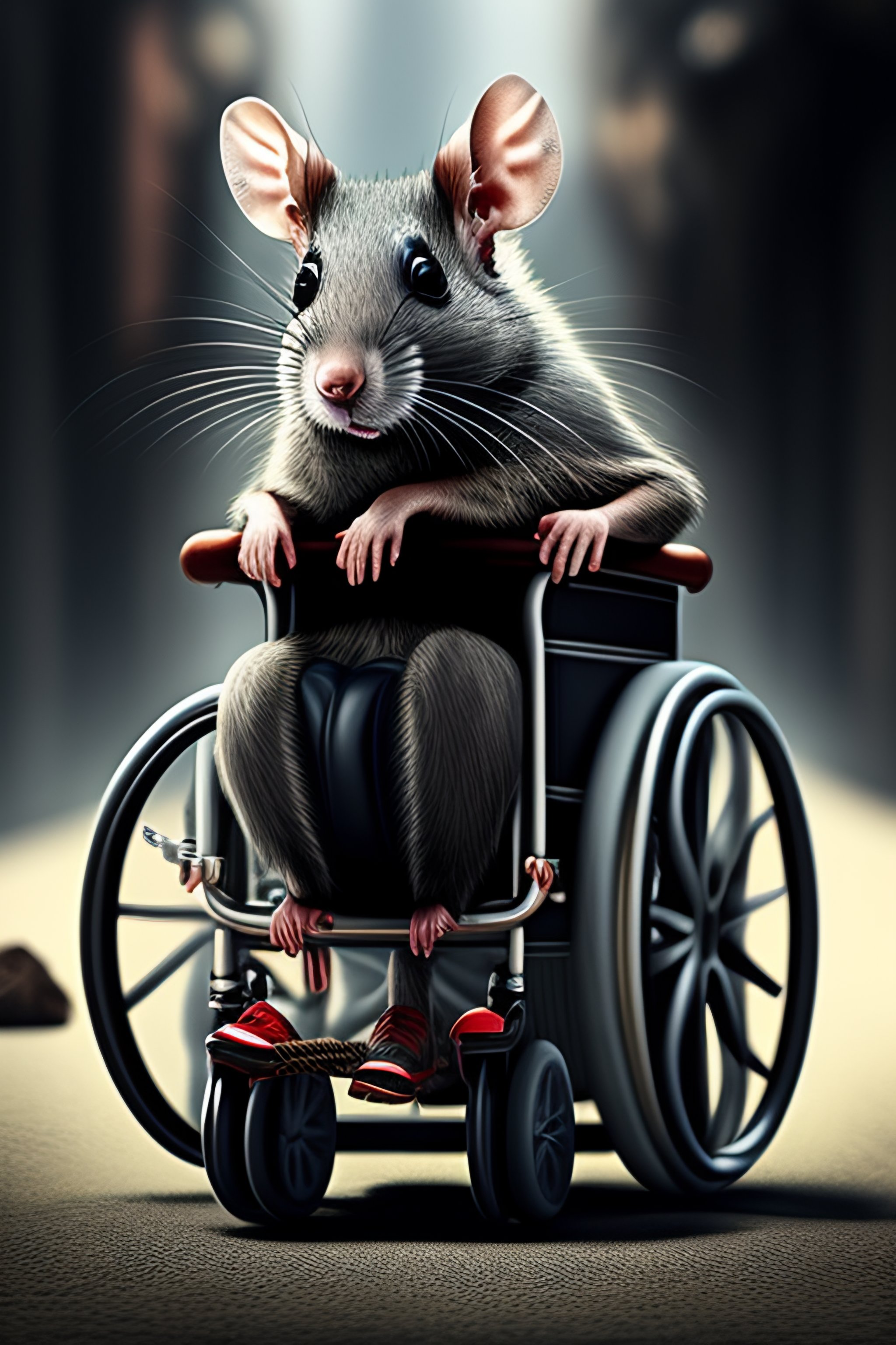 Lexica - A grey rat riding a wheelchair escaping from zombies, gloomy ...