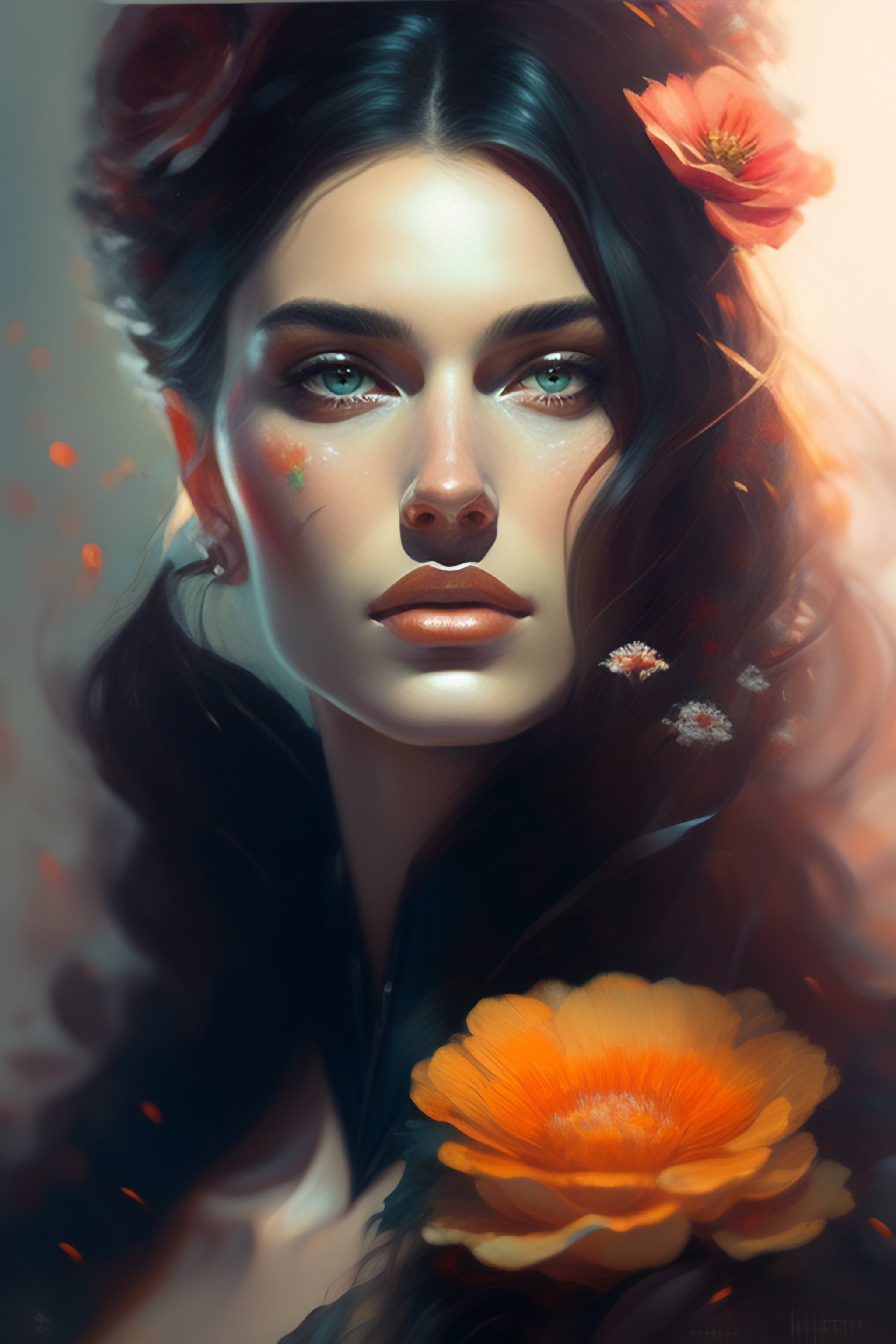 Lexica - Abstract woman portrait with flowers, depth, painted by seb ...