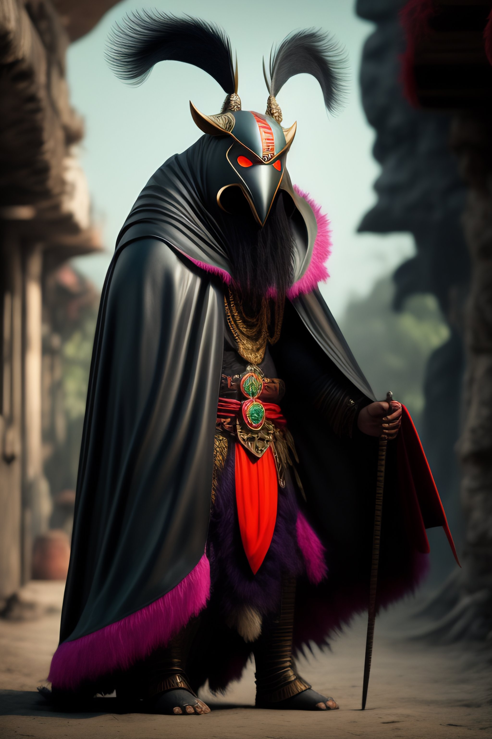 Lexica - Enormous monster mosquito in gray cloak ceramic mask wielding ...