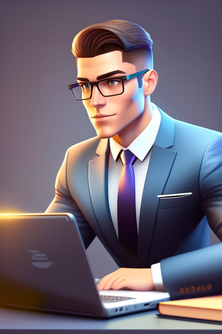 Lexica - Young Programmer character in well dressed suit . He's looking ...