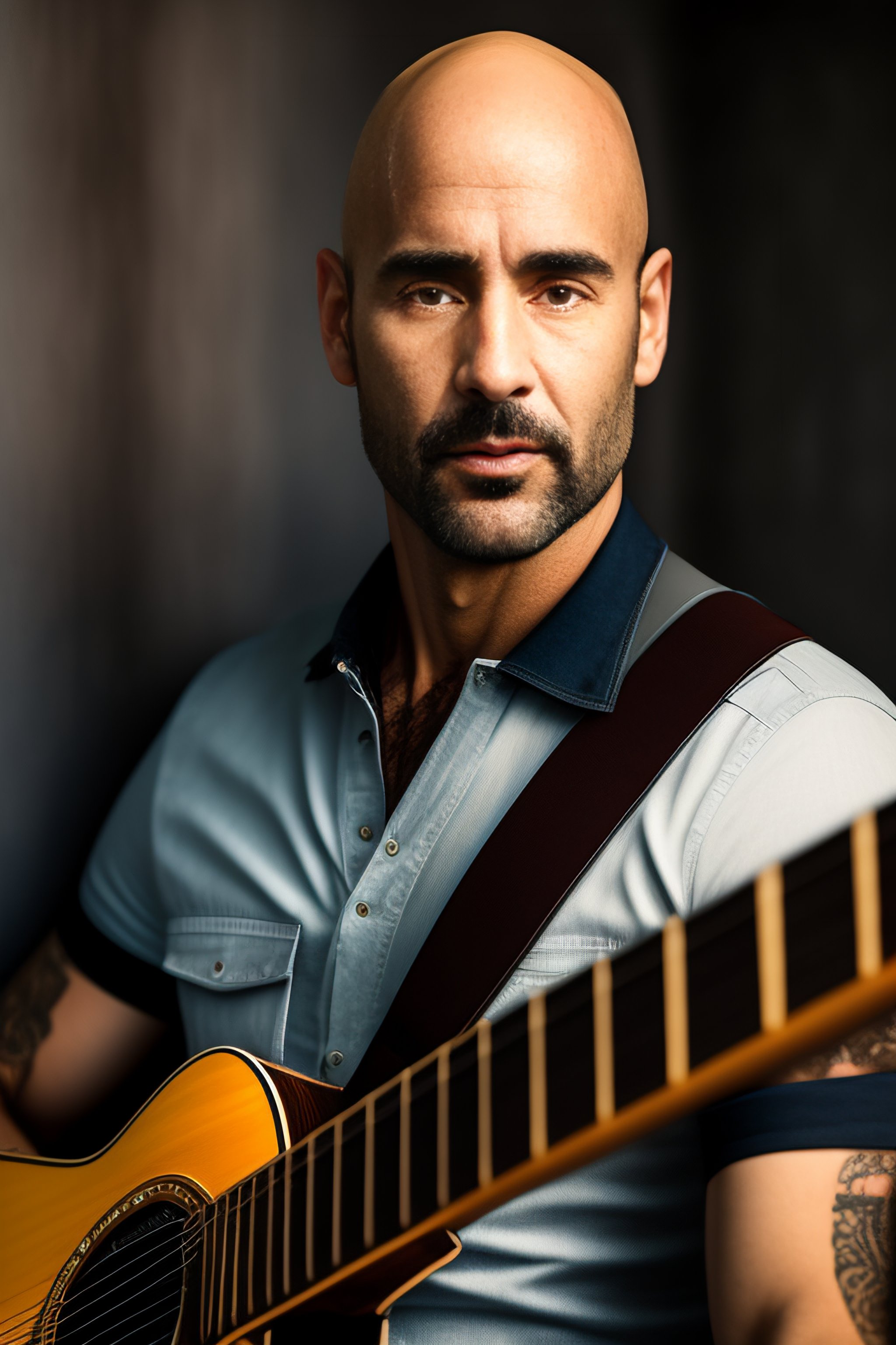 Lexica - Portrait of a 40 years old men, bald, 190cm tall, fit, playing ...