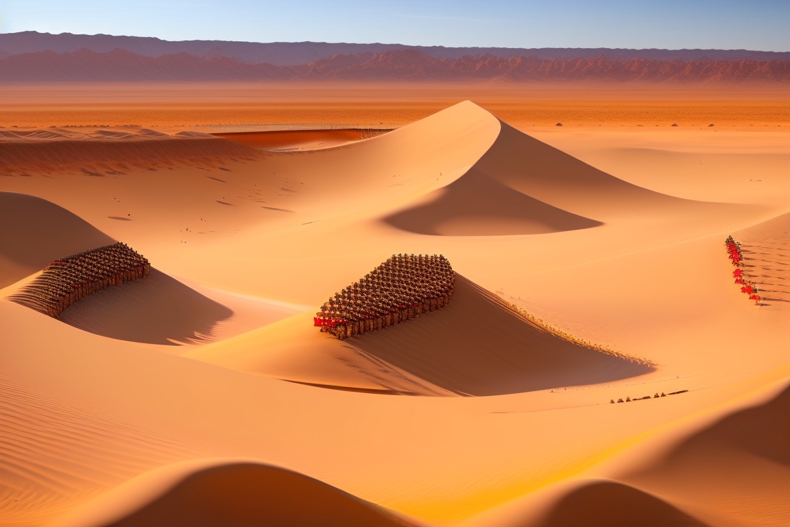 Lexica - A large trench in the desert surrounded by two armies facing ...