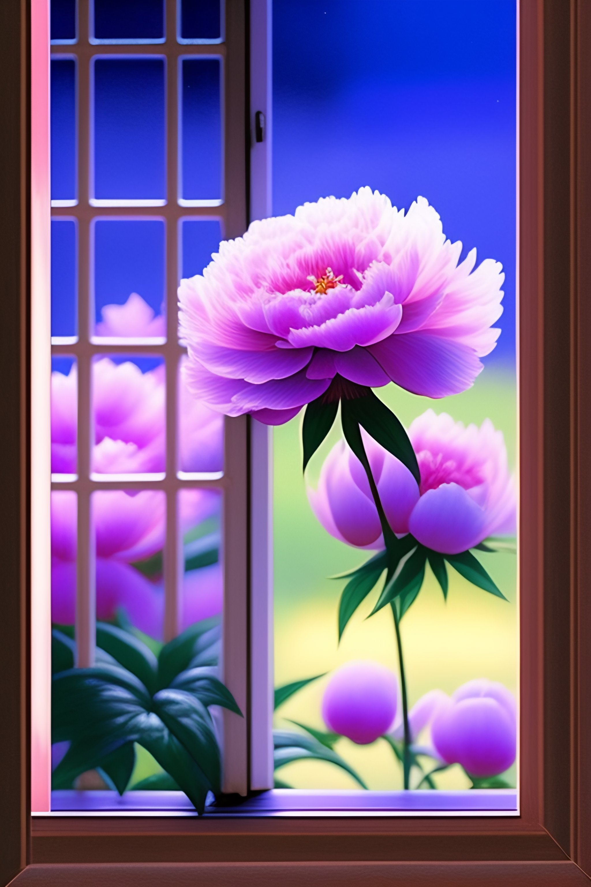 Lexica - By akio watanabe, manga art, light violet blue peony outside ...