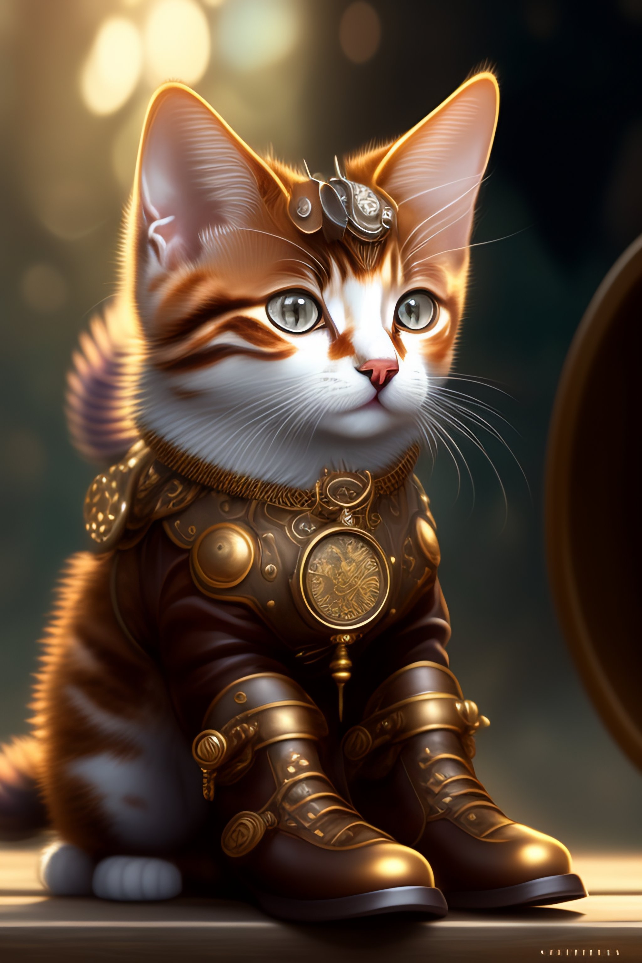Lexica - A steampunk kitten with boots sitting, fantasy, dreamlike ...