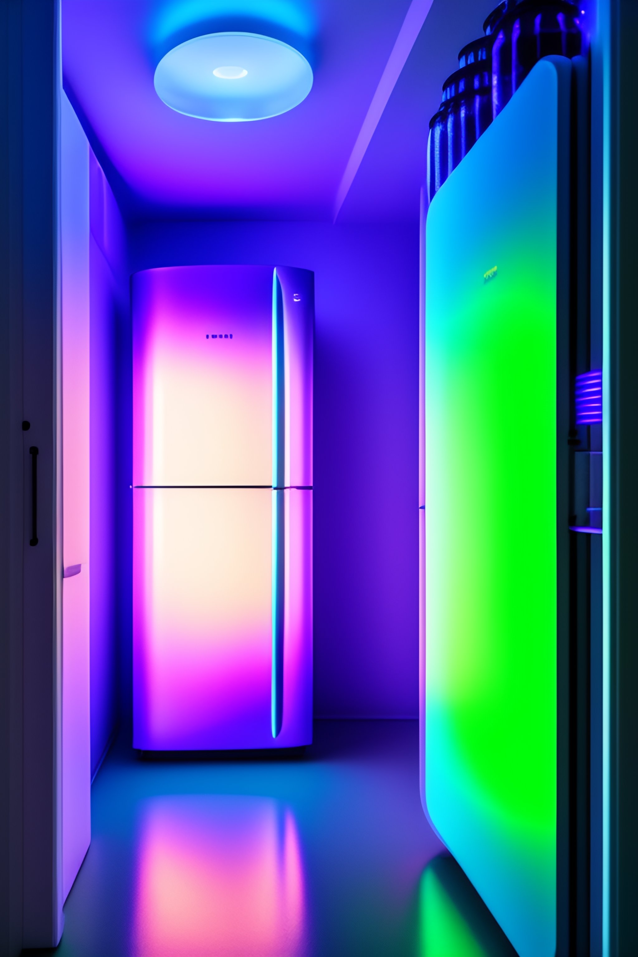 Lexica - Interior of walk-in refrigerator in a vaporwave jungle with ...