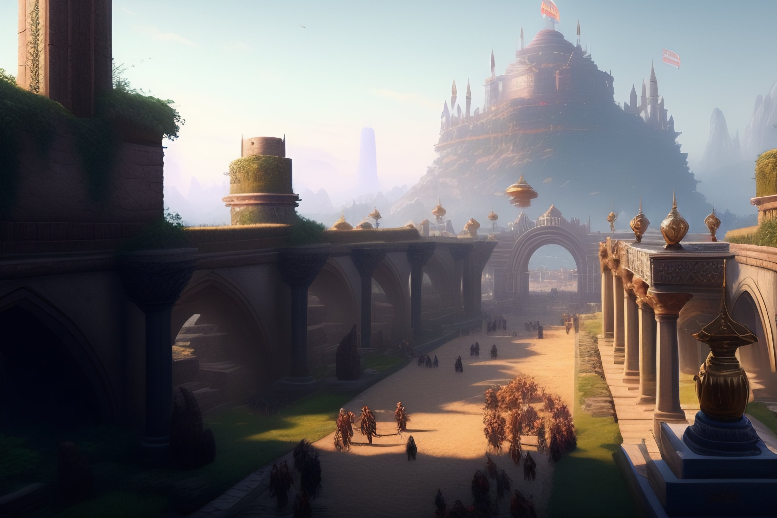 Lexica - Ancient barbarian fantasy city, coliseum on the left, shrine ...