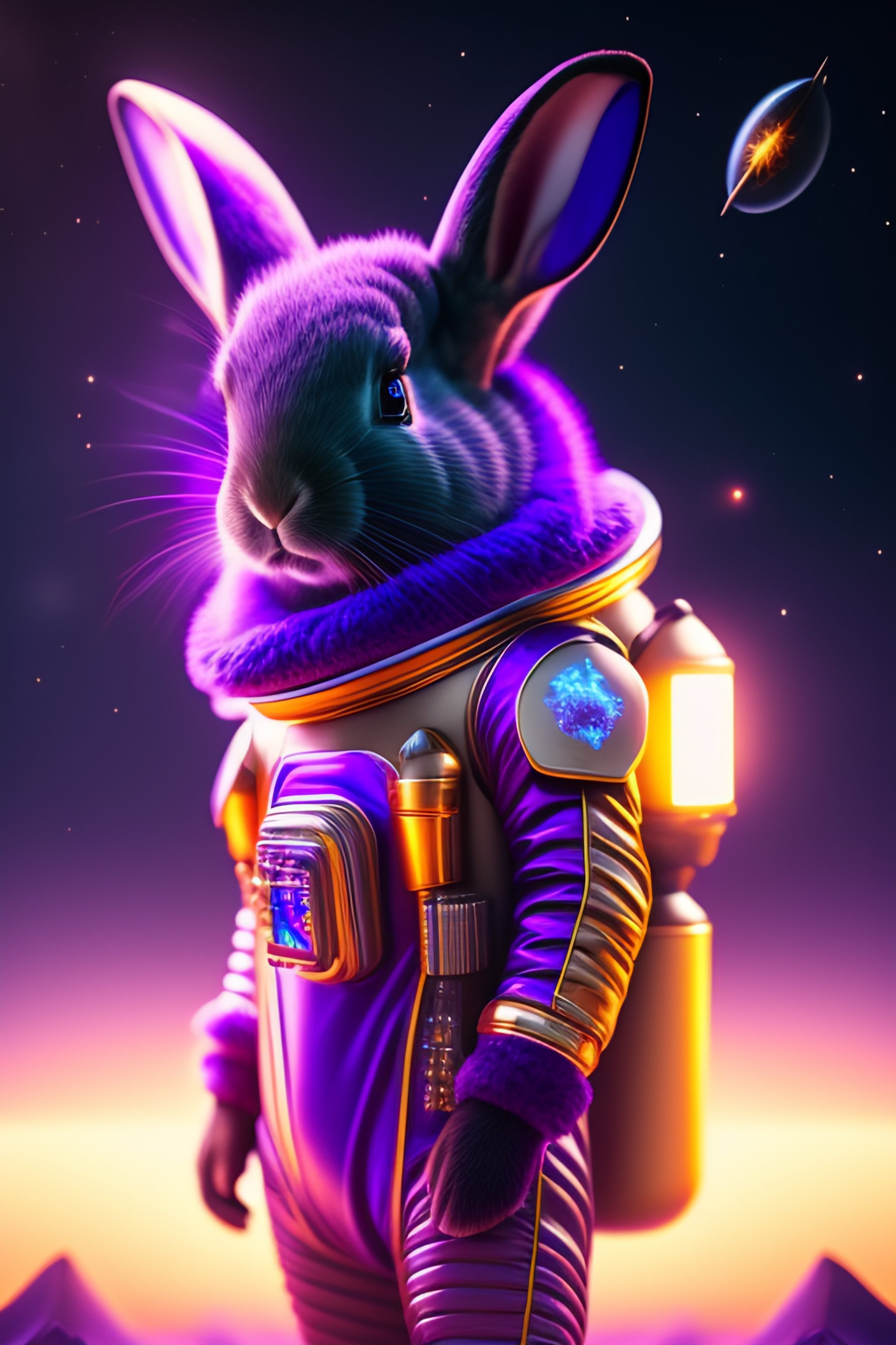Lexica - A dark purple head bunny in space suits, surrealism, retro ...