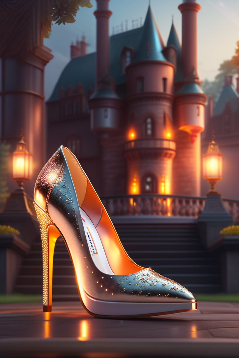 Lexica - Shiny clear high heel shoe in front of a castle, dark fantasy ...