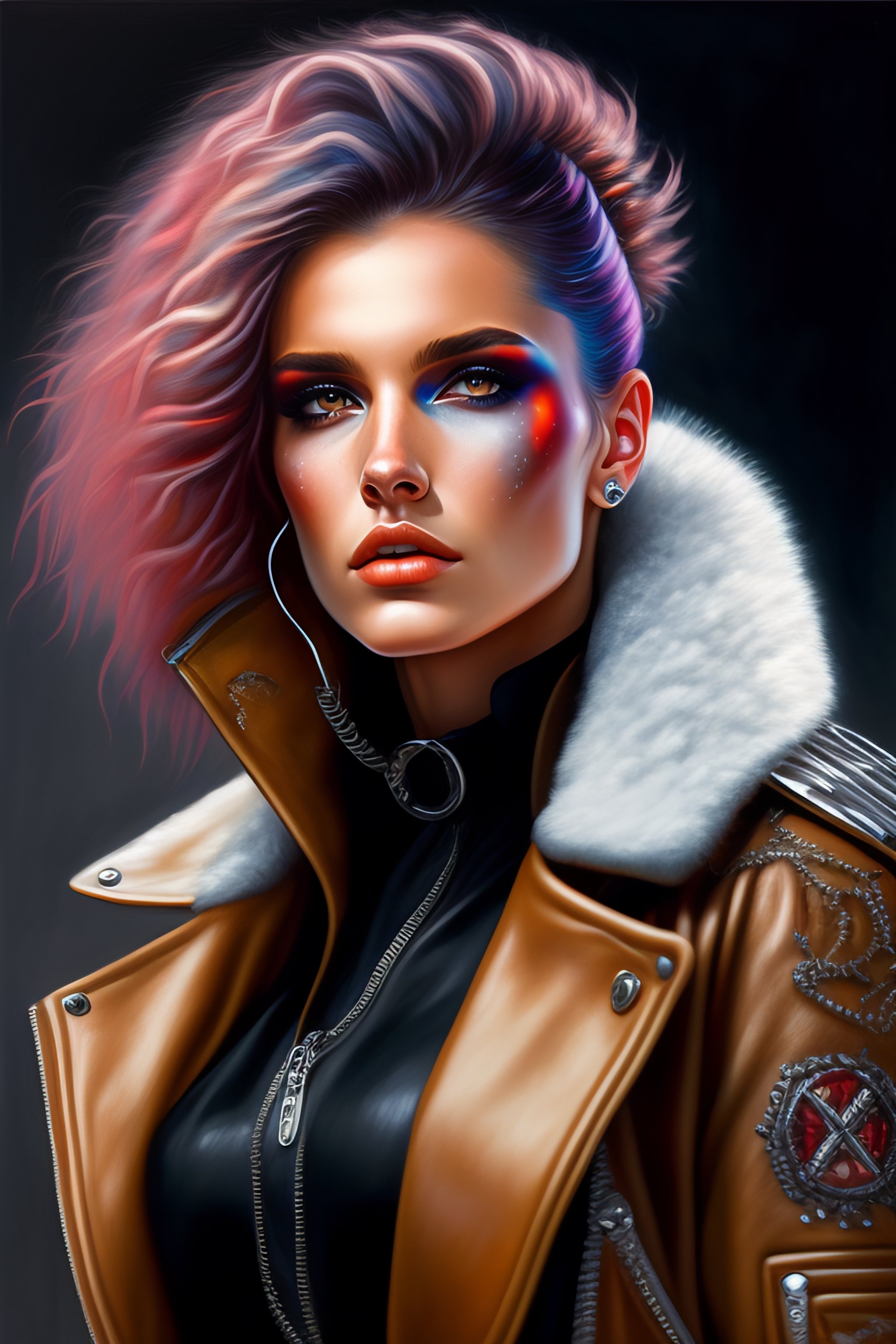 Lexica - Cute punk scull girl, mad max jacket, renaissance, cables on ...