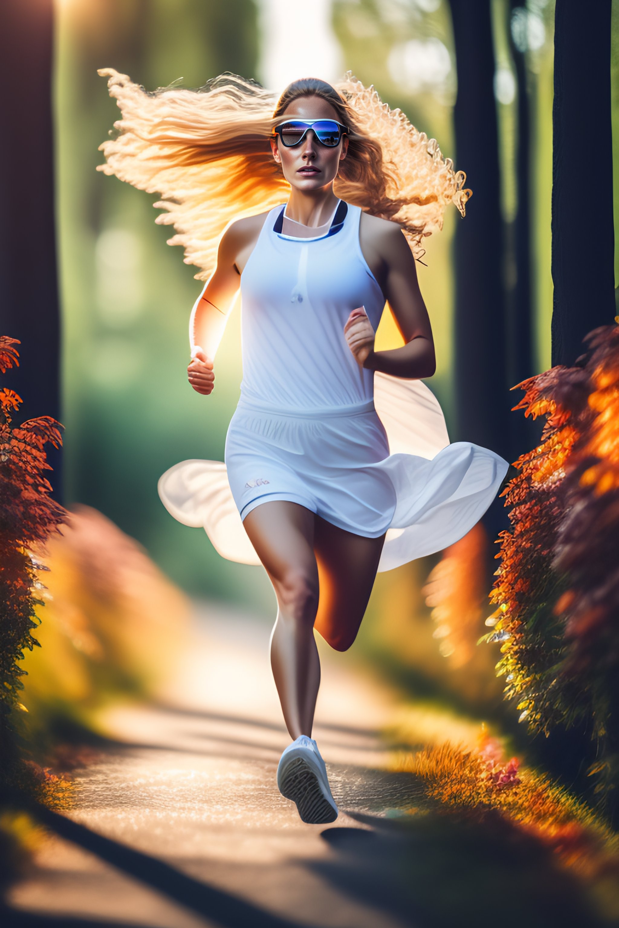 Lexica - Wide angle white skinned girl goddess running coverd by leafs ...