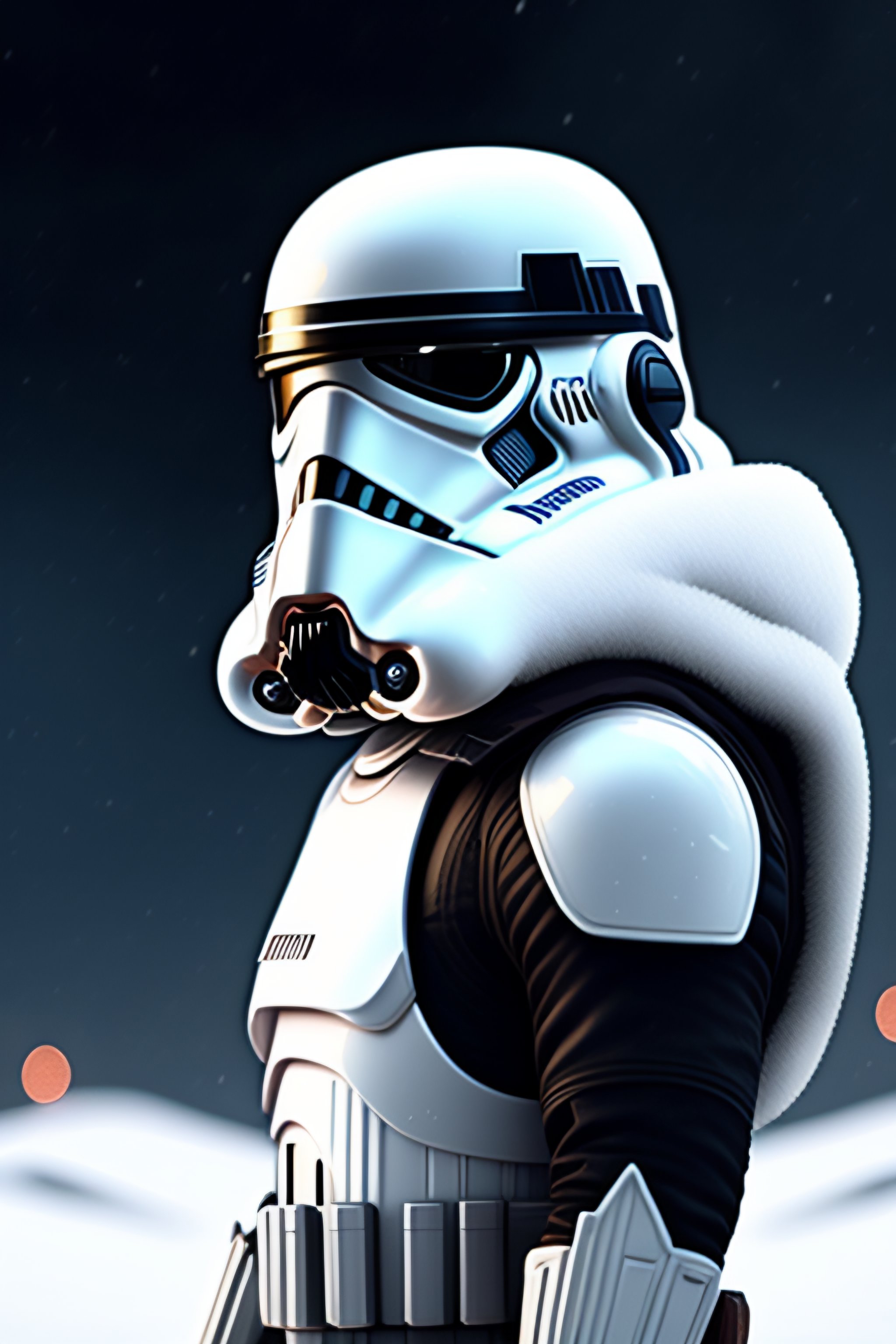 Lexica - Star Wars Scout trooper with white speeder bike behind, snowy ...