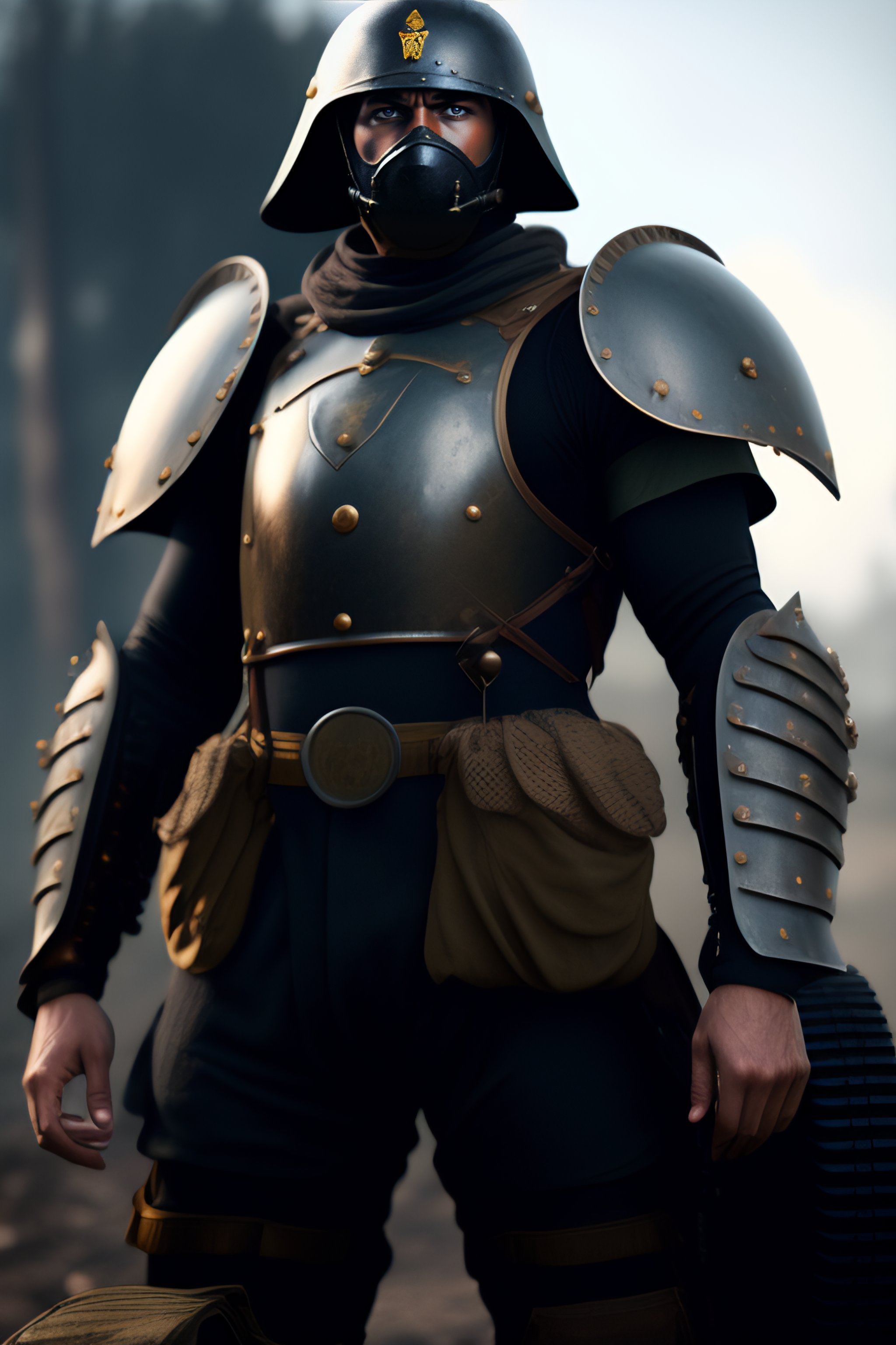 Lexica - Full-body portrait of a heavily armored WWI soldier holding an ...