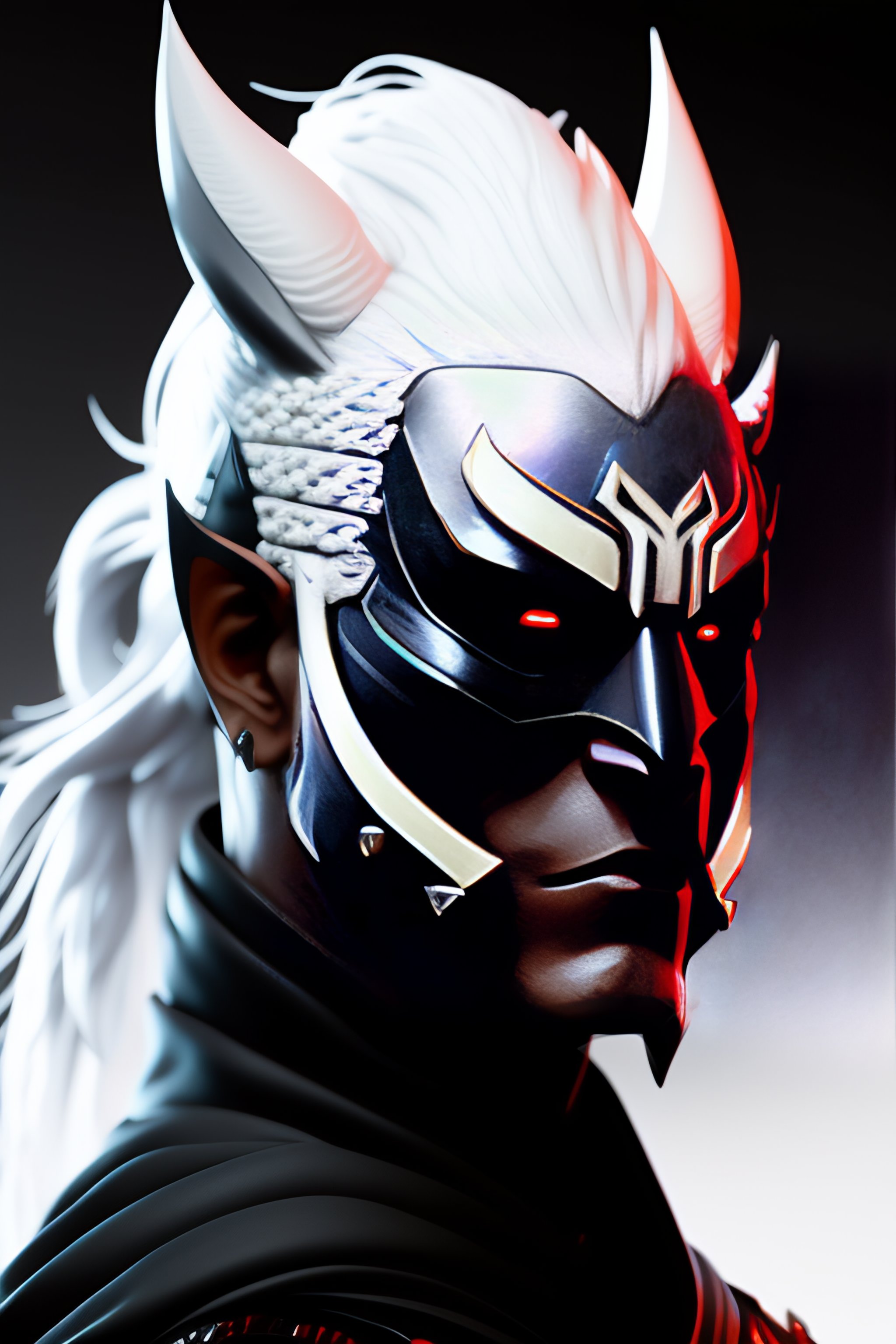 Lexica - Oni mask, cyberpunk, sith lord, white and black, 2d