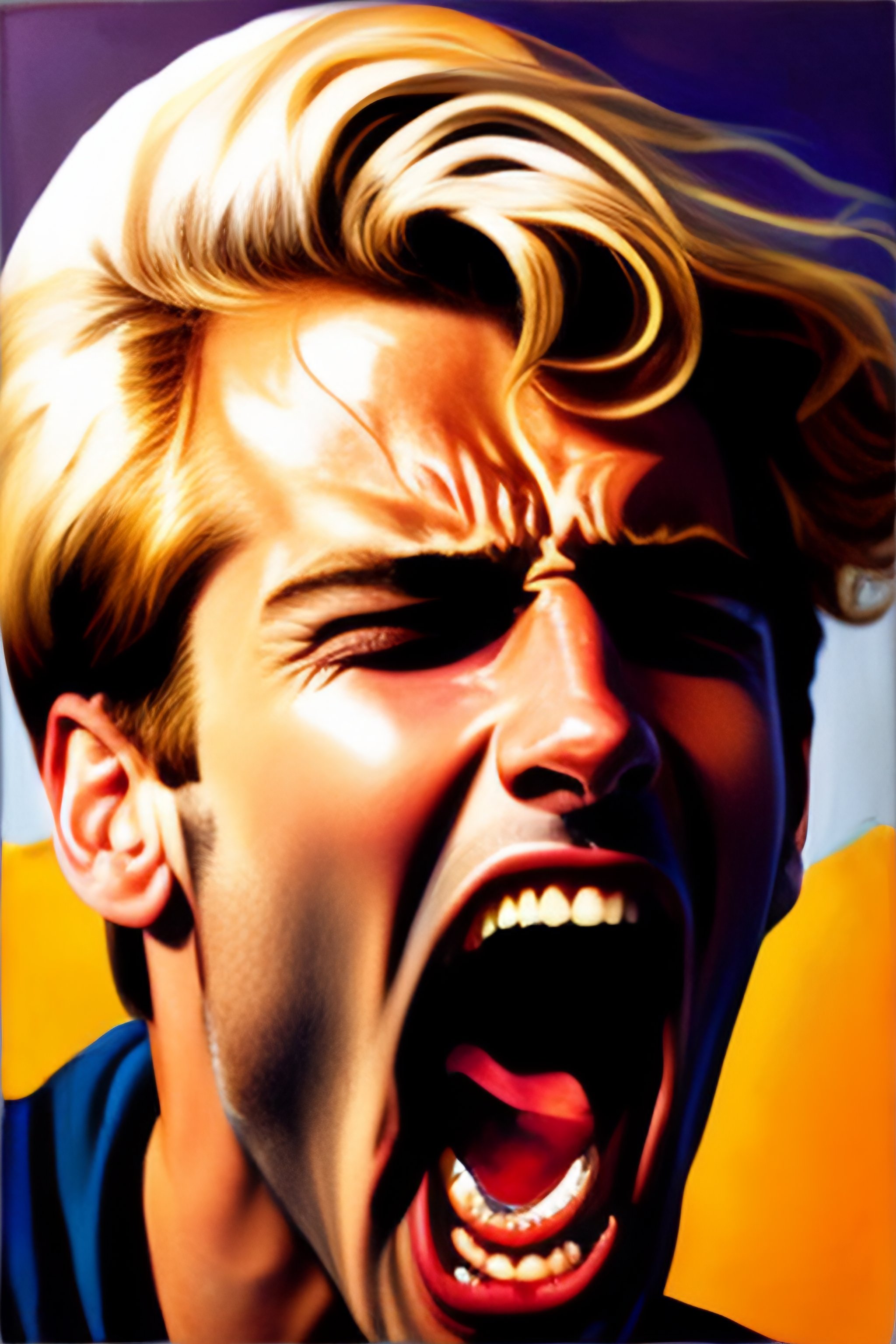 Lexica - Portrait of blond european man screaming, crying