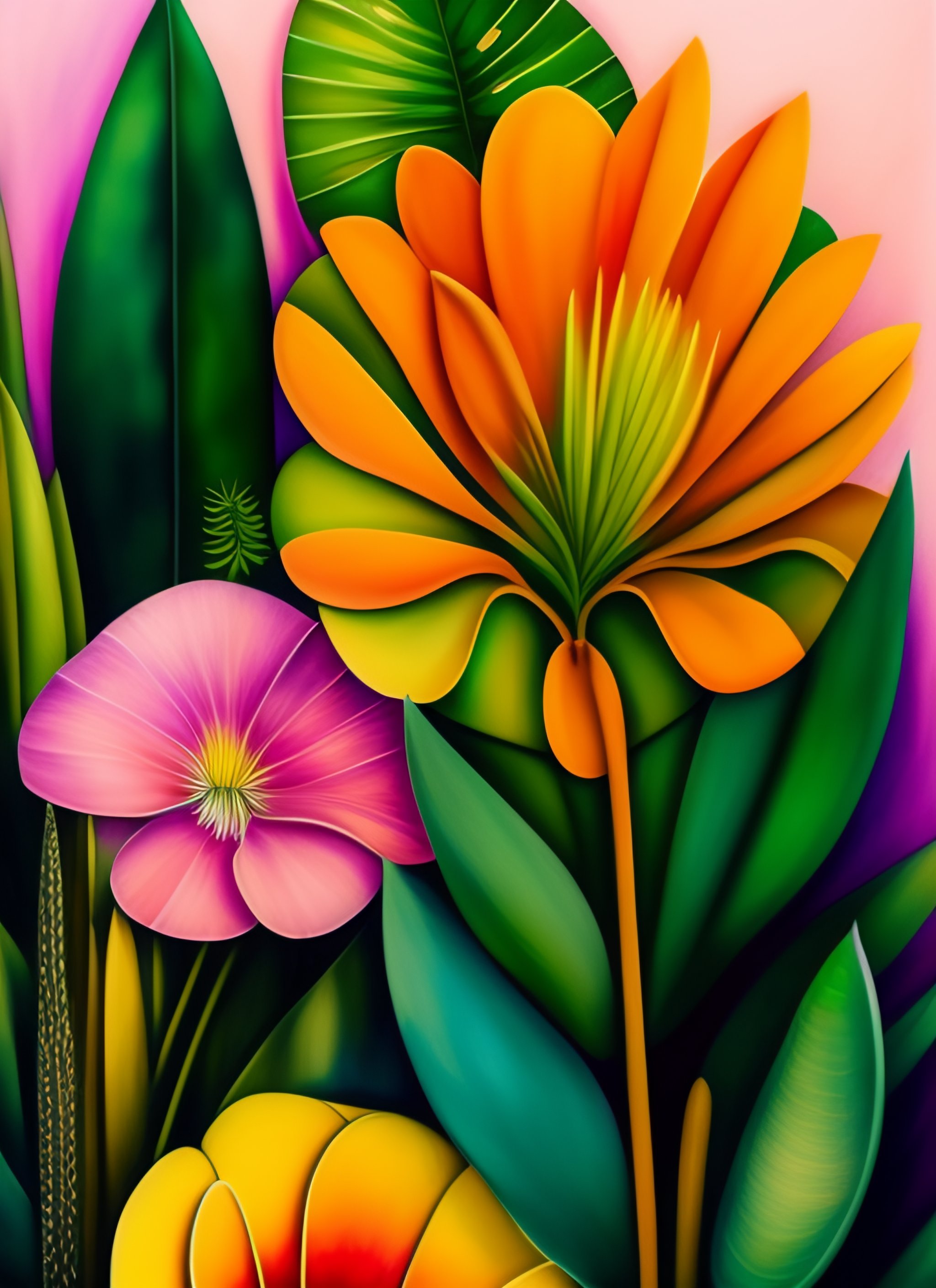 Lexica - Semi-abstract botanical painting, soft muted colors, palm ...