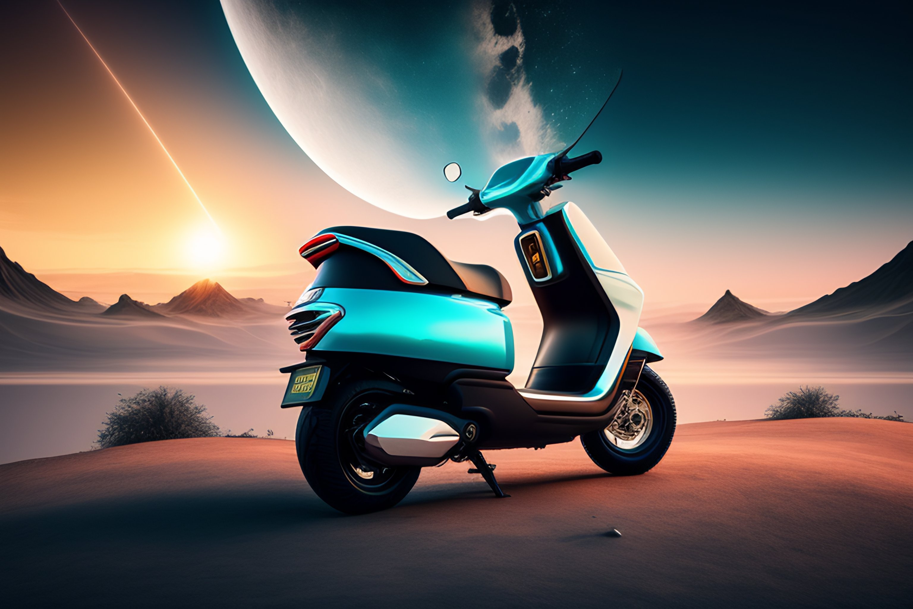 Lexica - Futuristic scooter, electric, on surface of moon, earth view ...
