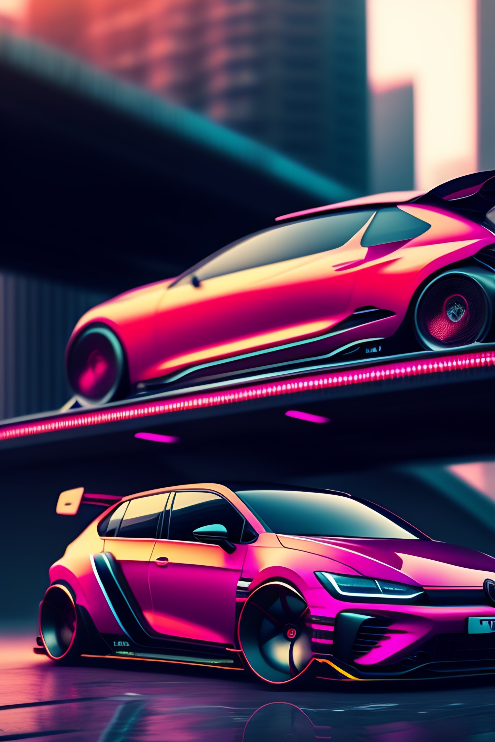 Lexica - Cyberpunk synthwave a dented golf gti mk8 with scratches in a ...