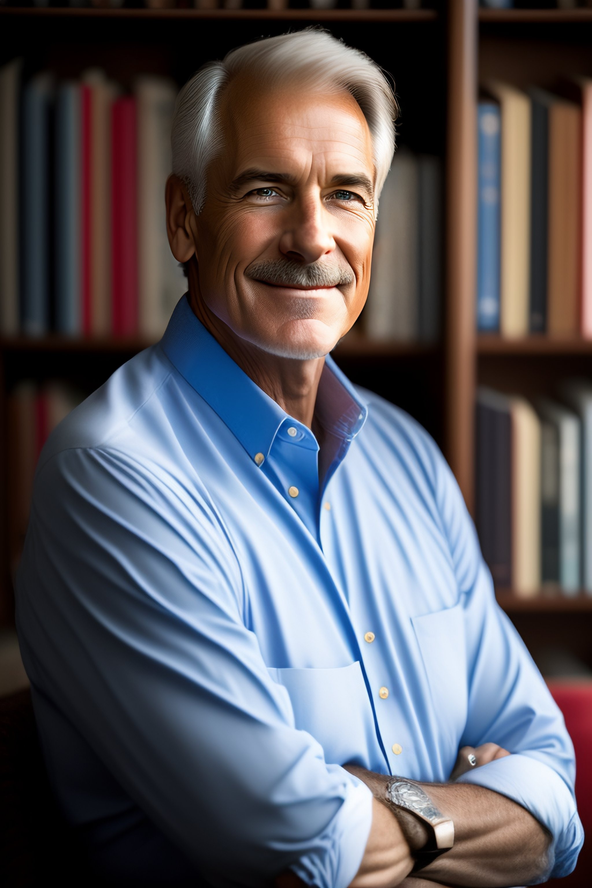 Lexica - Headshot of a conservative male writer over 60 in his library