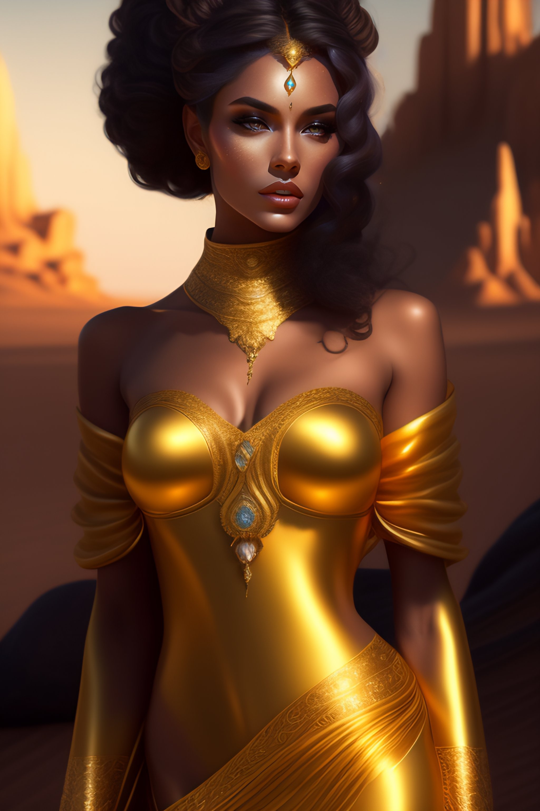 Lexica - A beautiful cinematic female sand goddess, golden dress, glow ...