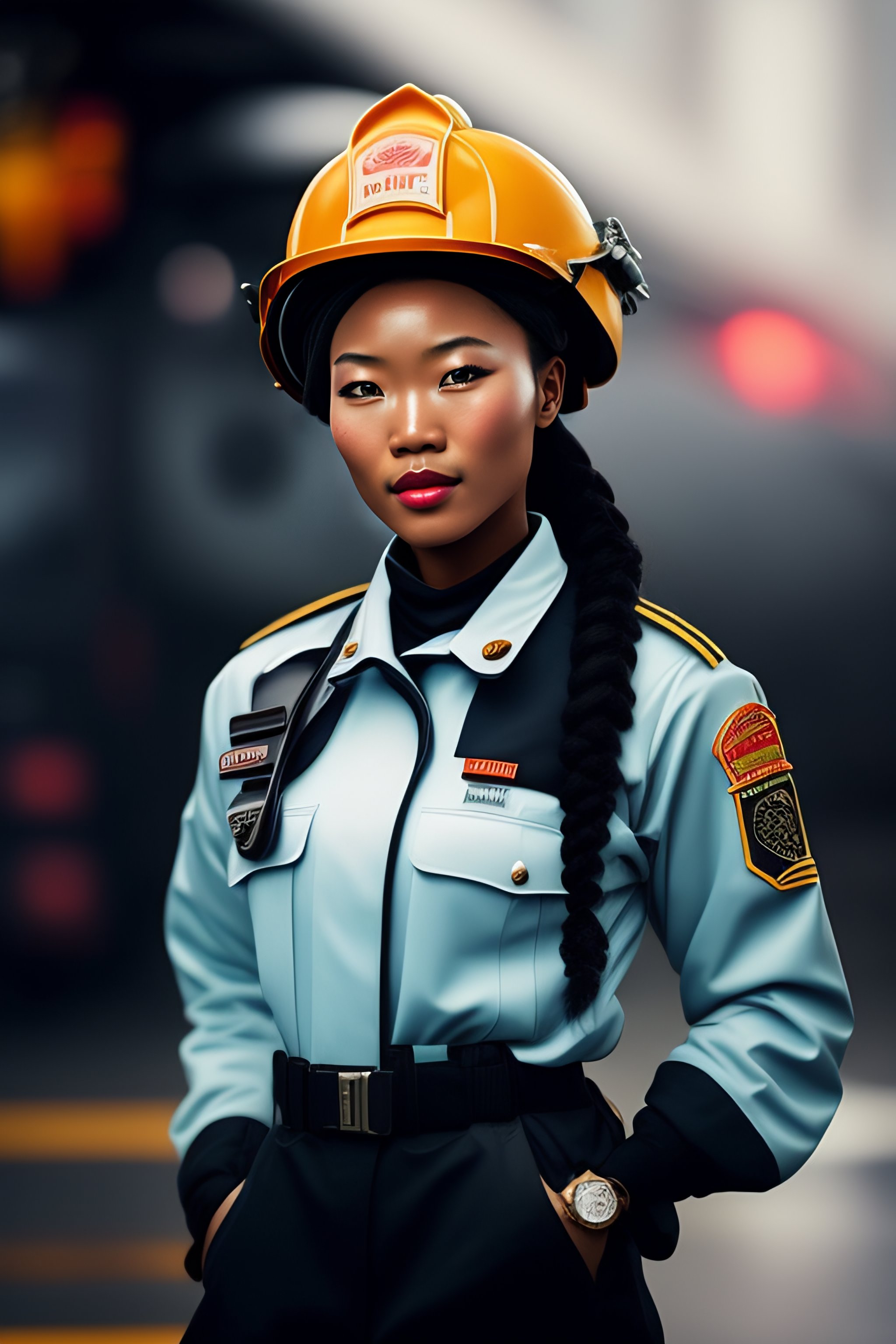 Lexica - A black chinese girl firefighter