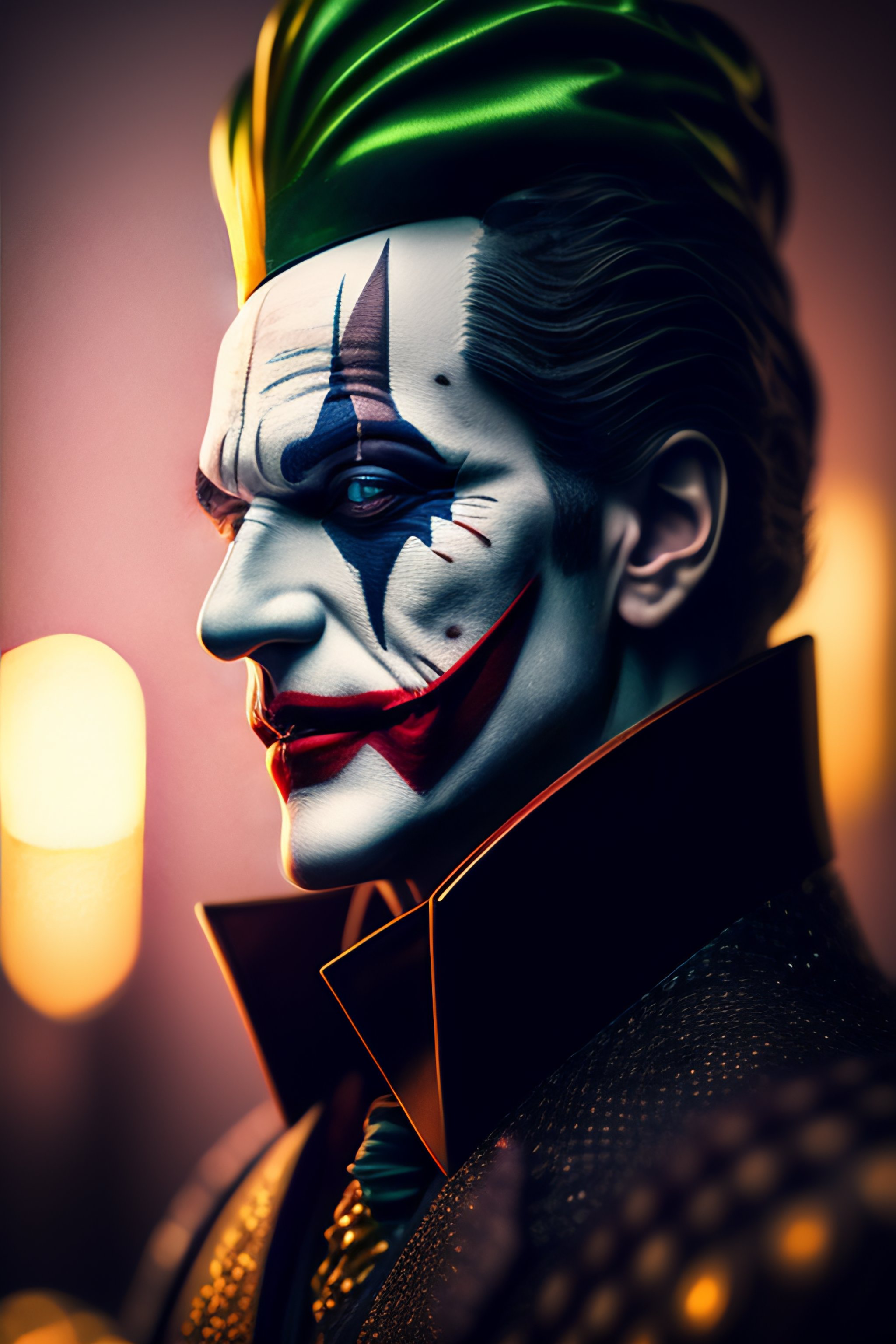 Lexica - A king joker, half face robotic, realistic, smok, large shot ...