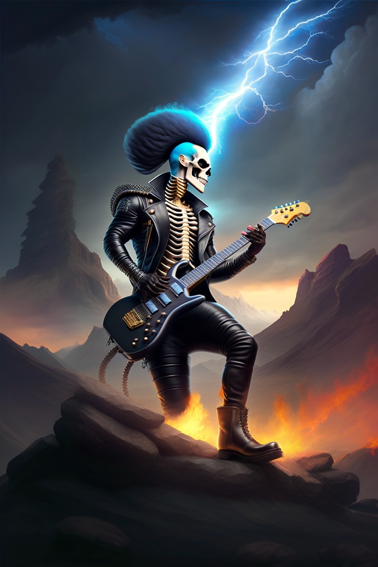 Lexica - Jewfro mohawk giant skeleton in black leather playing ...