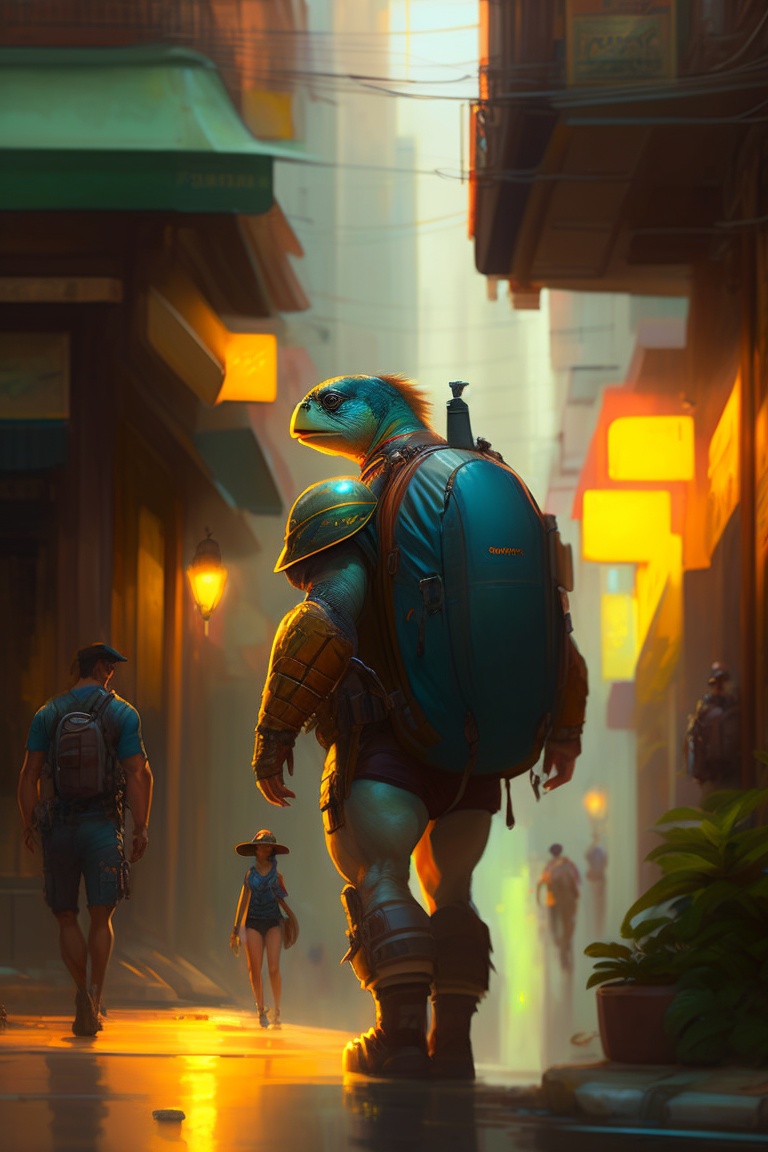 Lexica - A turtle walking through the Brazilians Streets, shot body ...