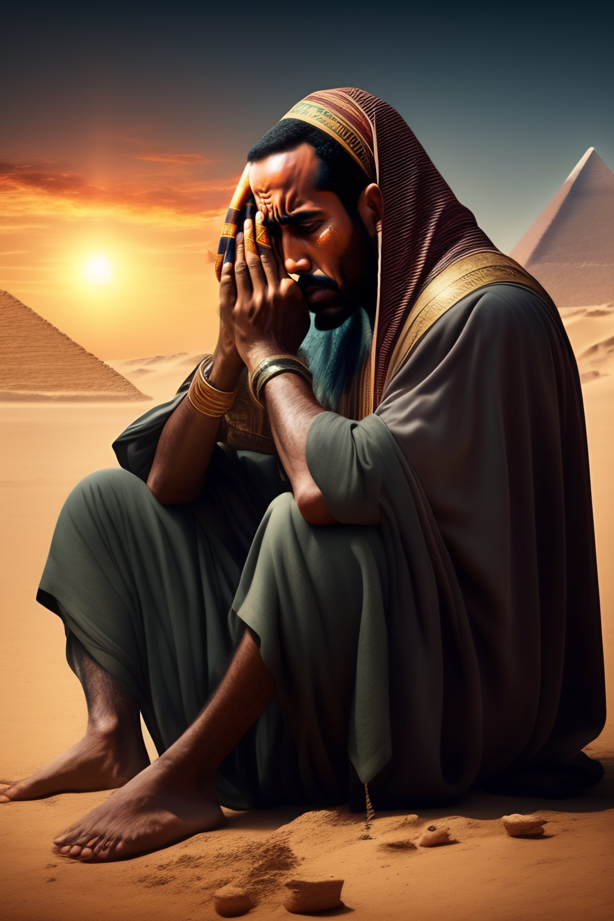 Lexica - Egyptian man too sad and crying hard