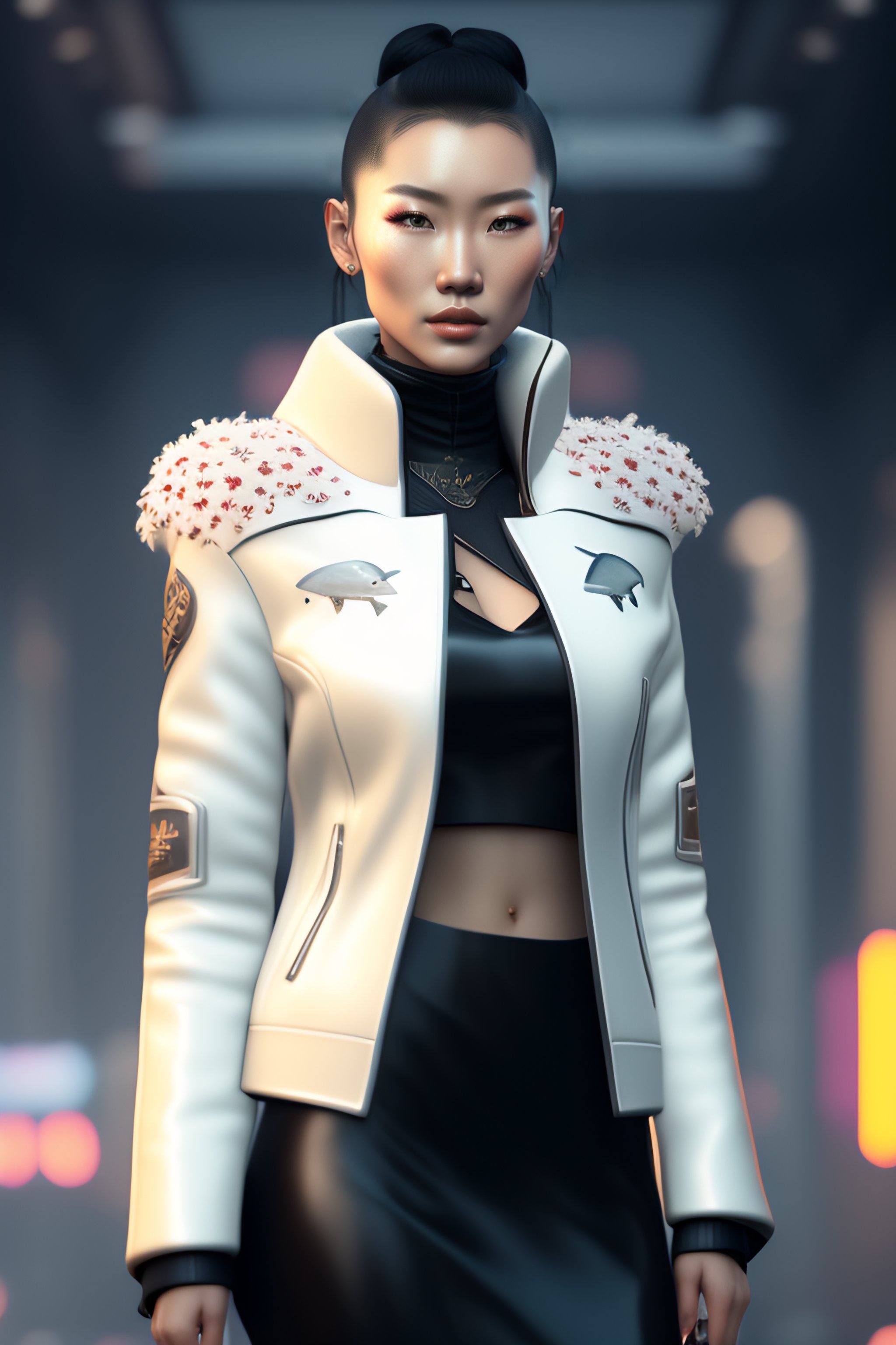 Lexica - Minimal fashion style clothes with short hair mongolian girl ...