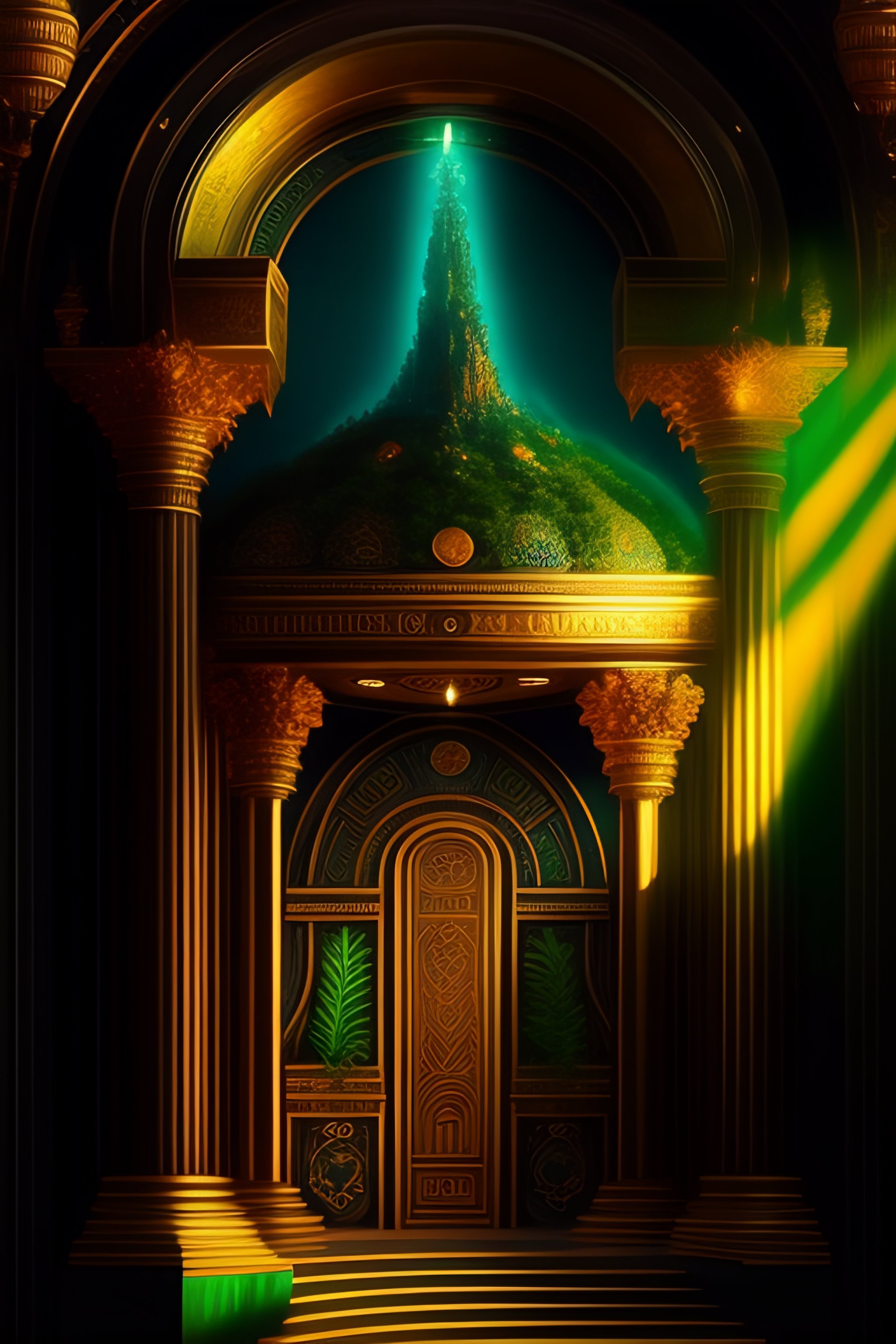 Lexica - An ancient alien underground library. decorated with foliage ...