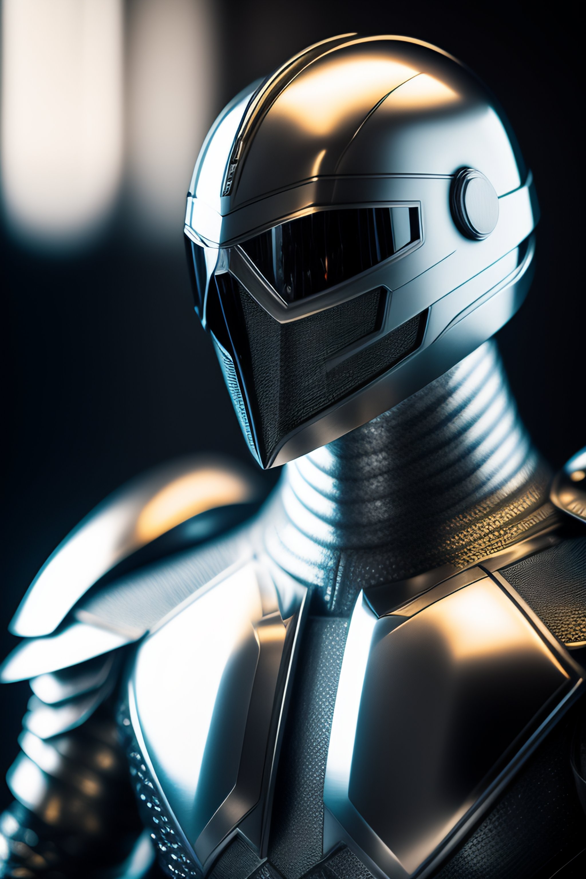 Lexica - A photograph of a silver smooth armour made of white titanium ...