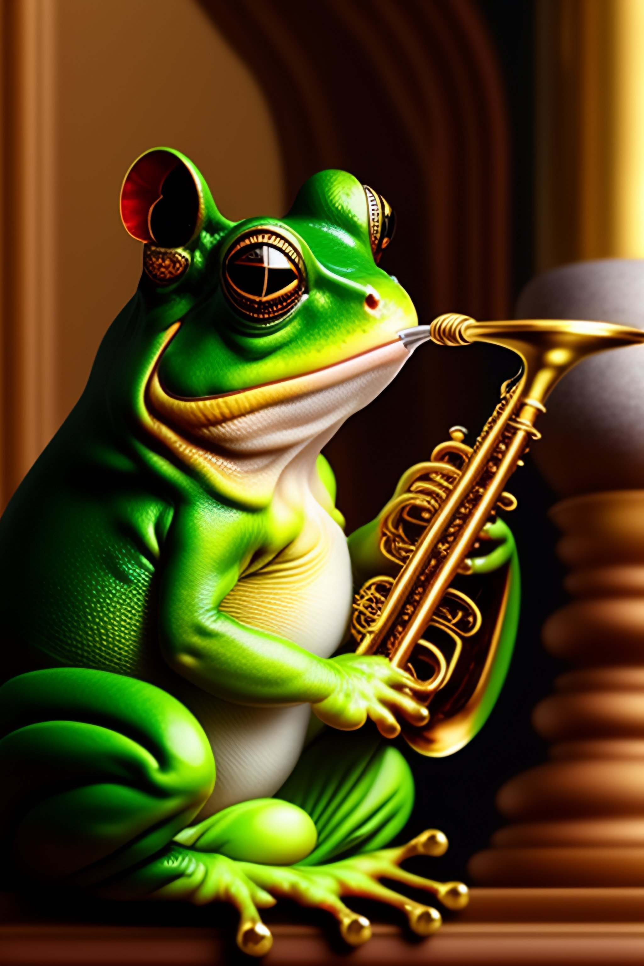 Lexica - A barroco painting of a frog playing the trumpet