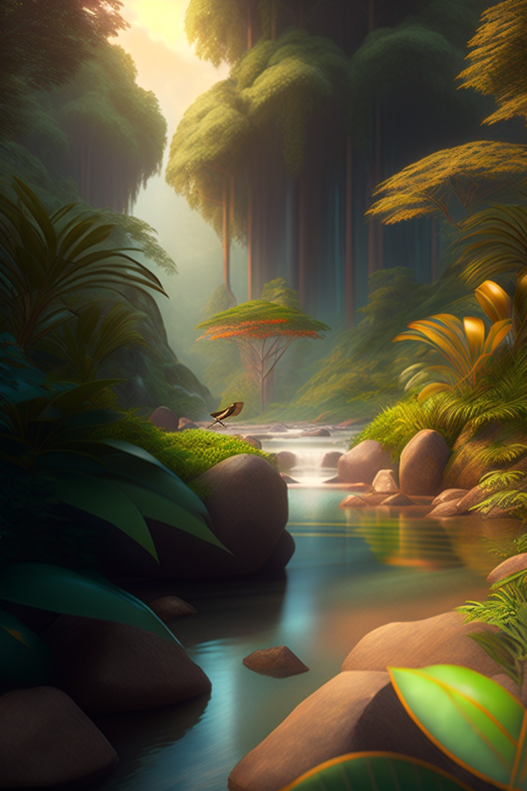 Lexica - Ground level view of a Sprawling dense jungle teeming with ...