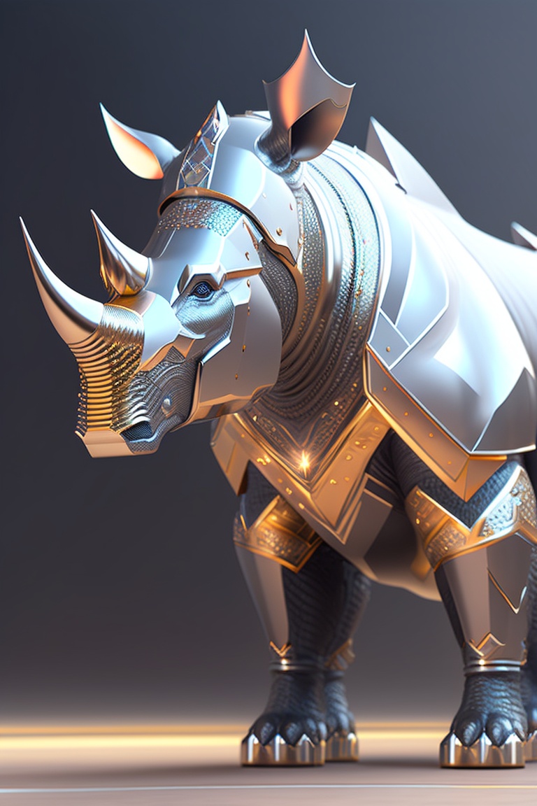 Lexica - Wild and fierce rhino with all silver armor, Biomechanical ...