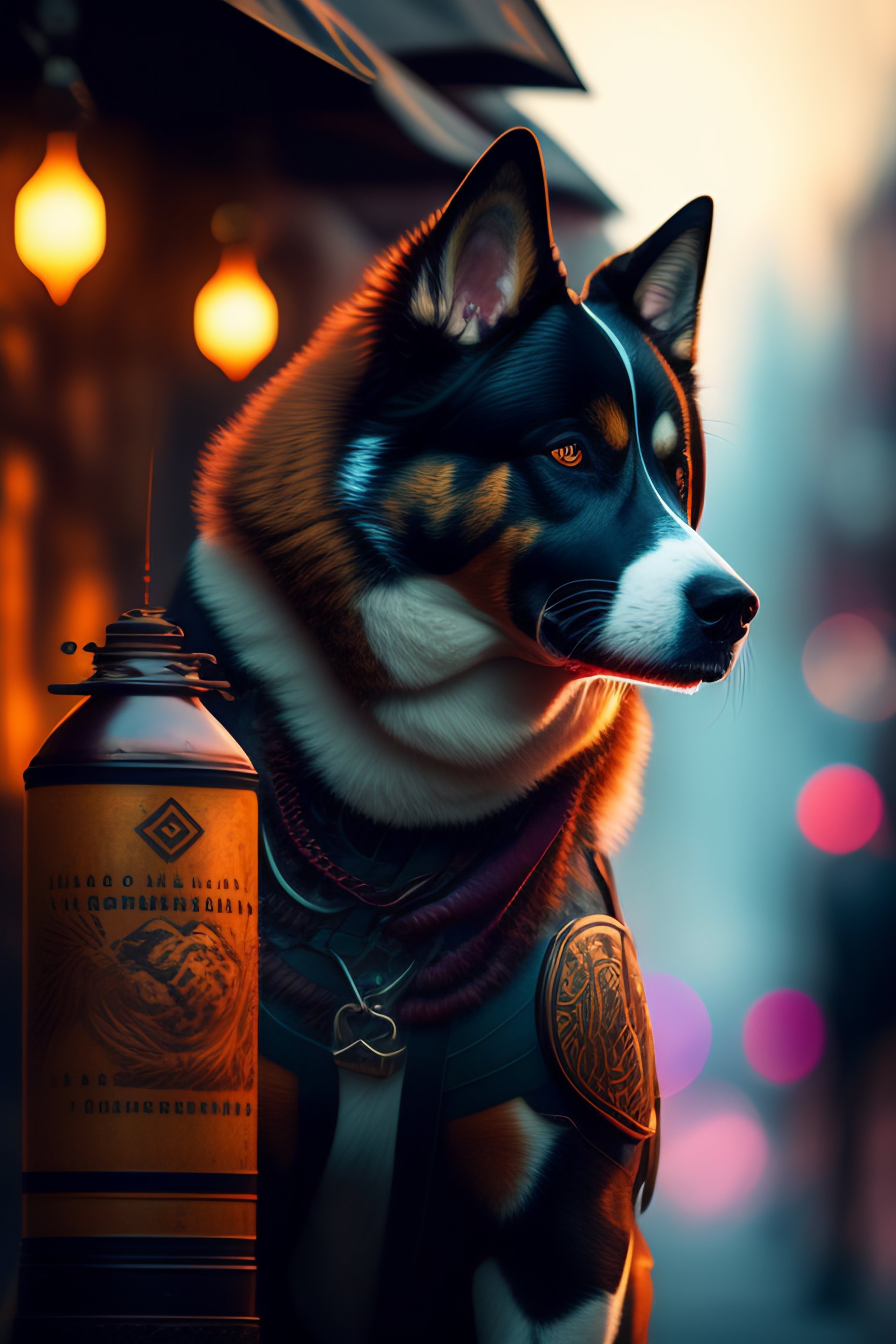 Lexica - Ronin dog entering a cyberpunk saloon