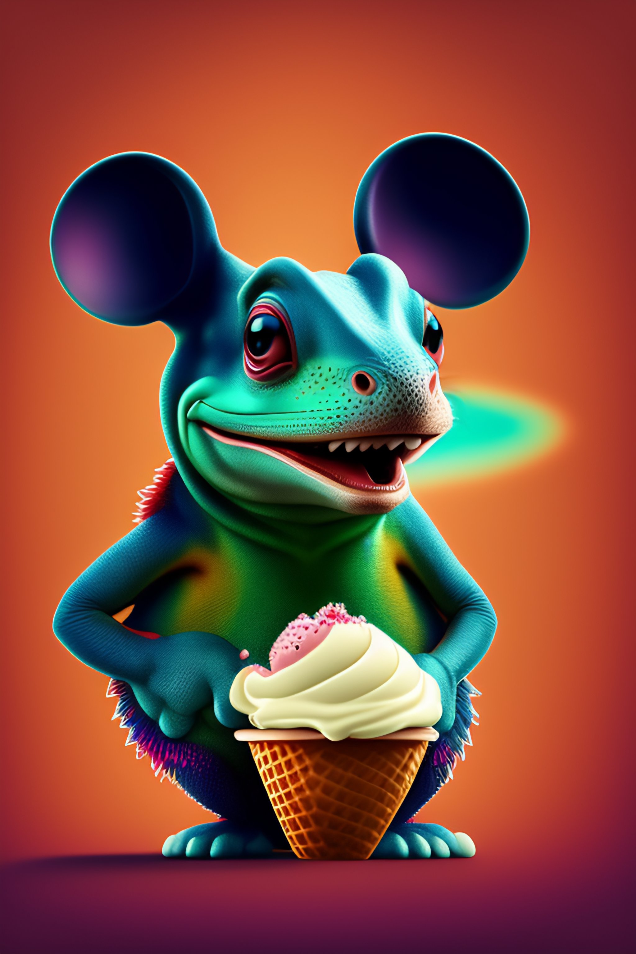Lexica - A cartoonish chameleon eating icecream, similar cartoon look ...